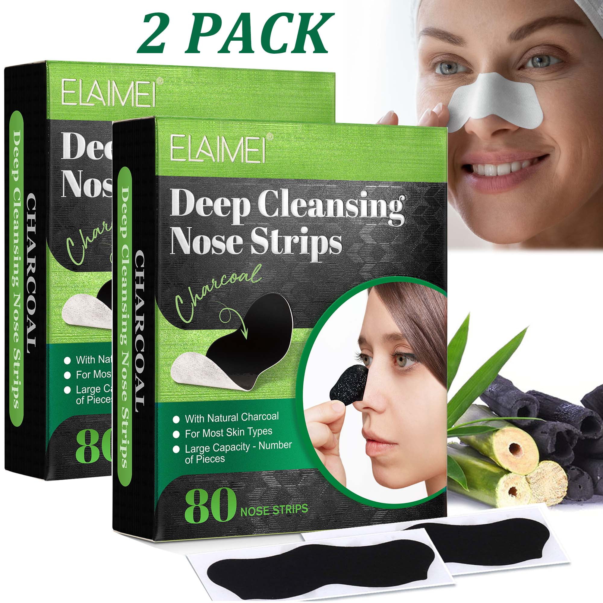 Elaimei 160 PCS Deep Cleansing Nose Strips Blackhead Remover, Charcoal ...