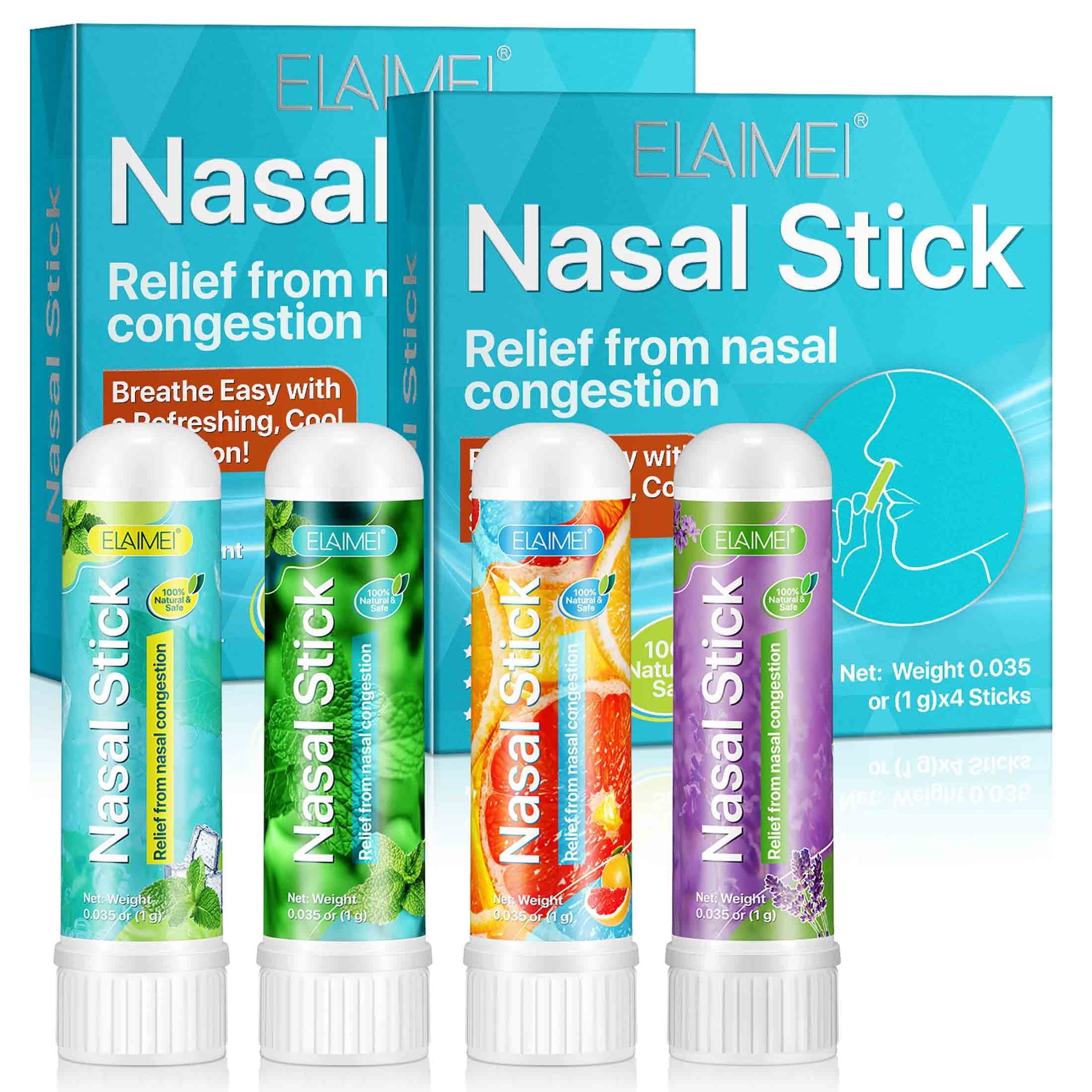 Elaimei 2-Pack Nasal Stick Inhaler(4PCS),100% Natural & Safe,Relieves ...