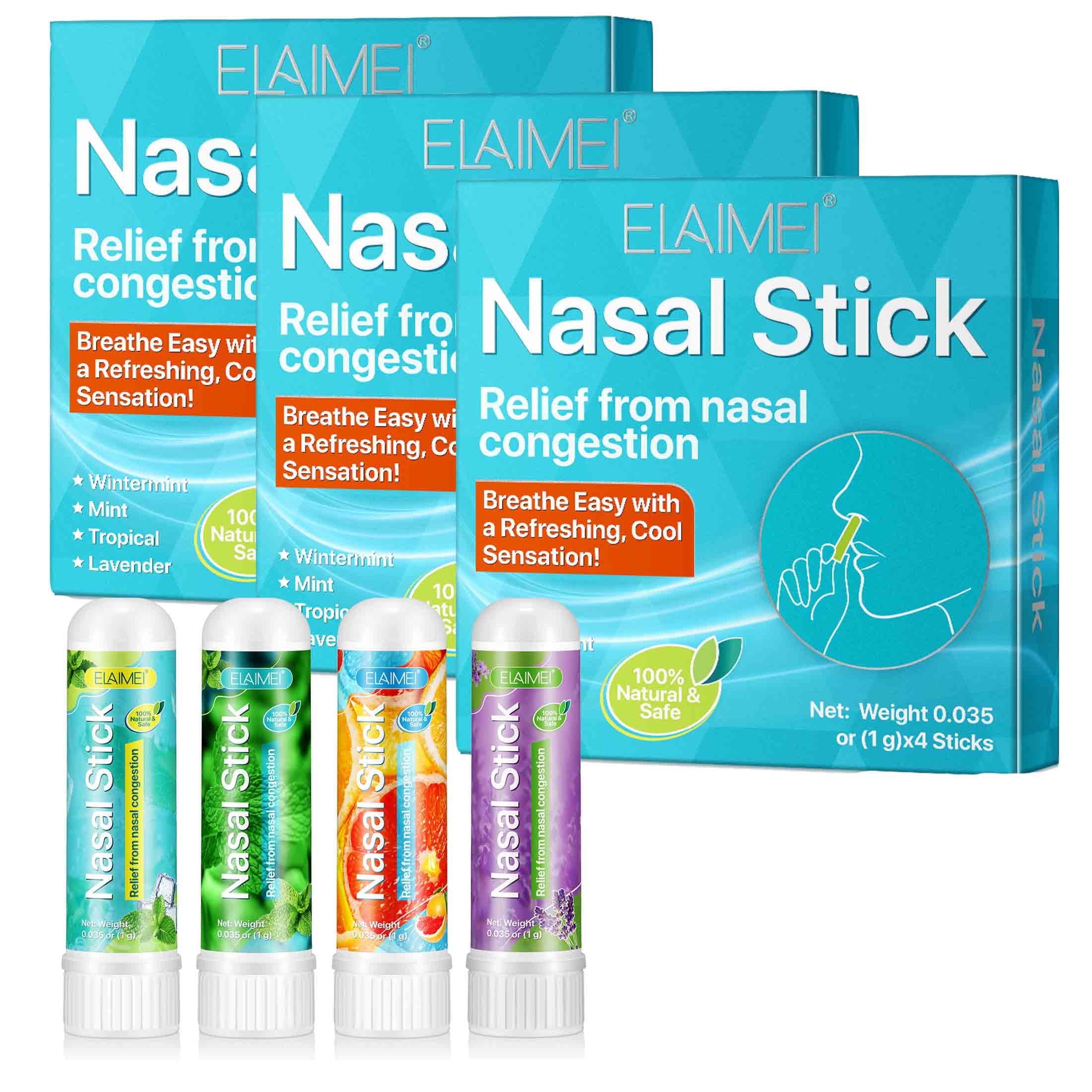 Elaimei 3-Pack Nasal Stick Inhaler(4PCS),100% Natural & Safe,Relieves ...