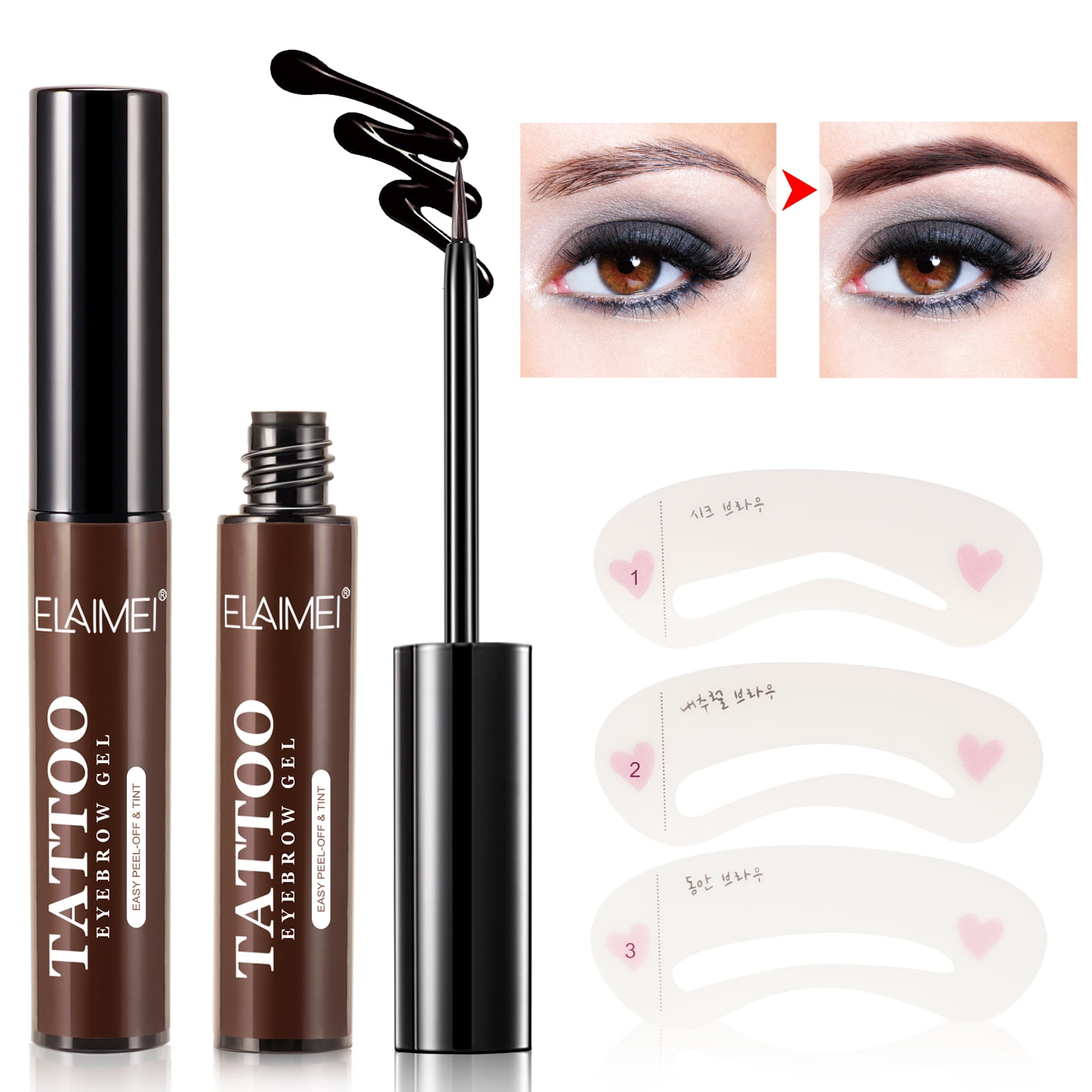 Elaimei Tattoo Eyebrow Gel Dark Brown,Easy To Apply & Peel,Lasts 3 Days ...