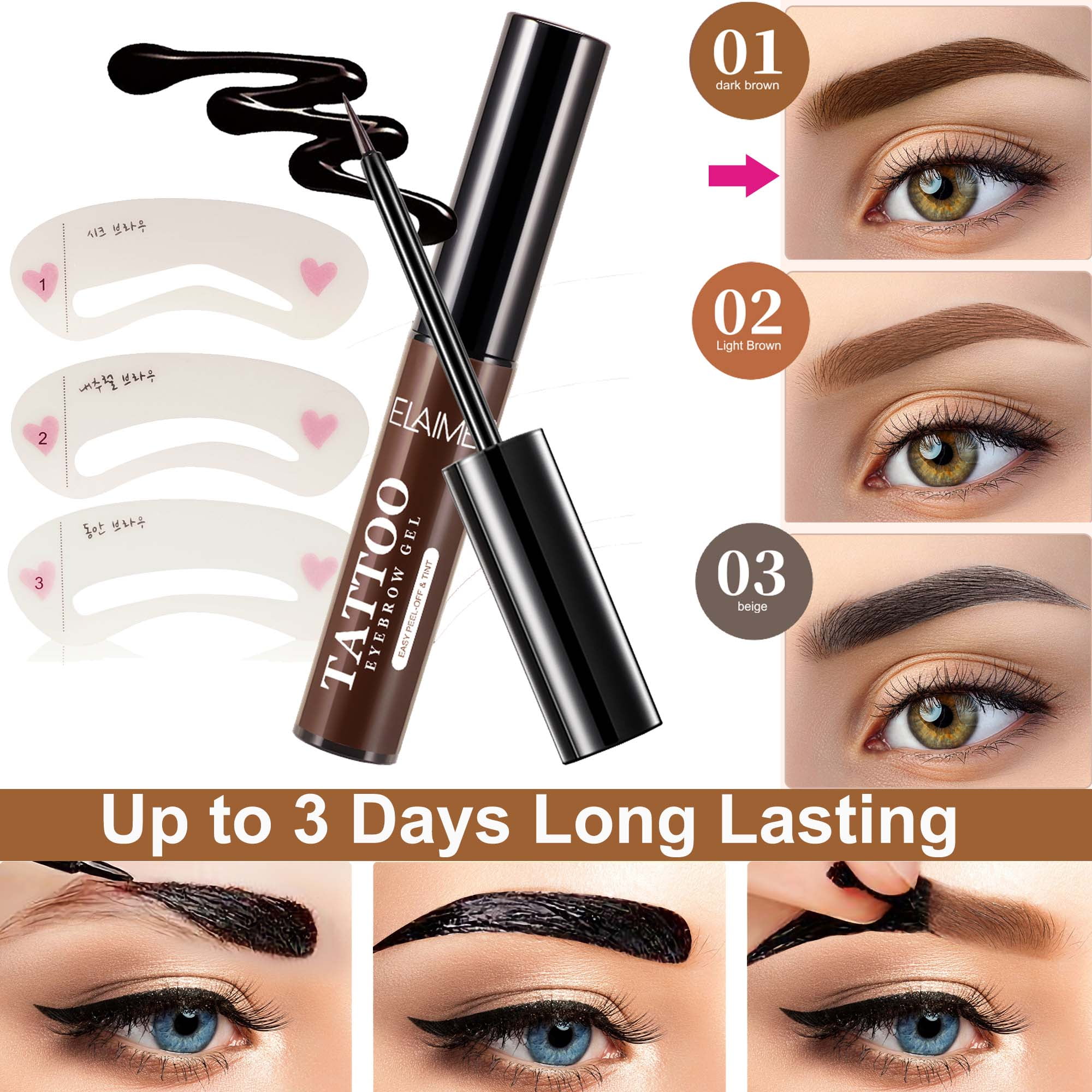 Elaimei Tattoo Eyebrow Gel Dark Brown,Semi Permanent Eyebrow Make Up ...
