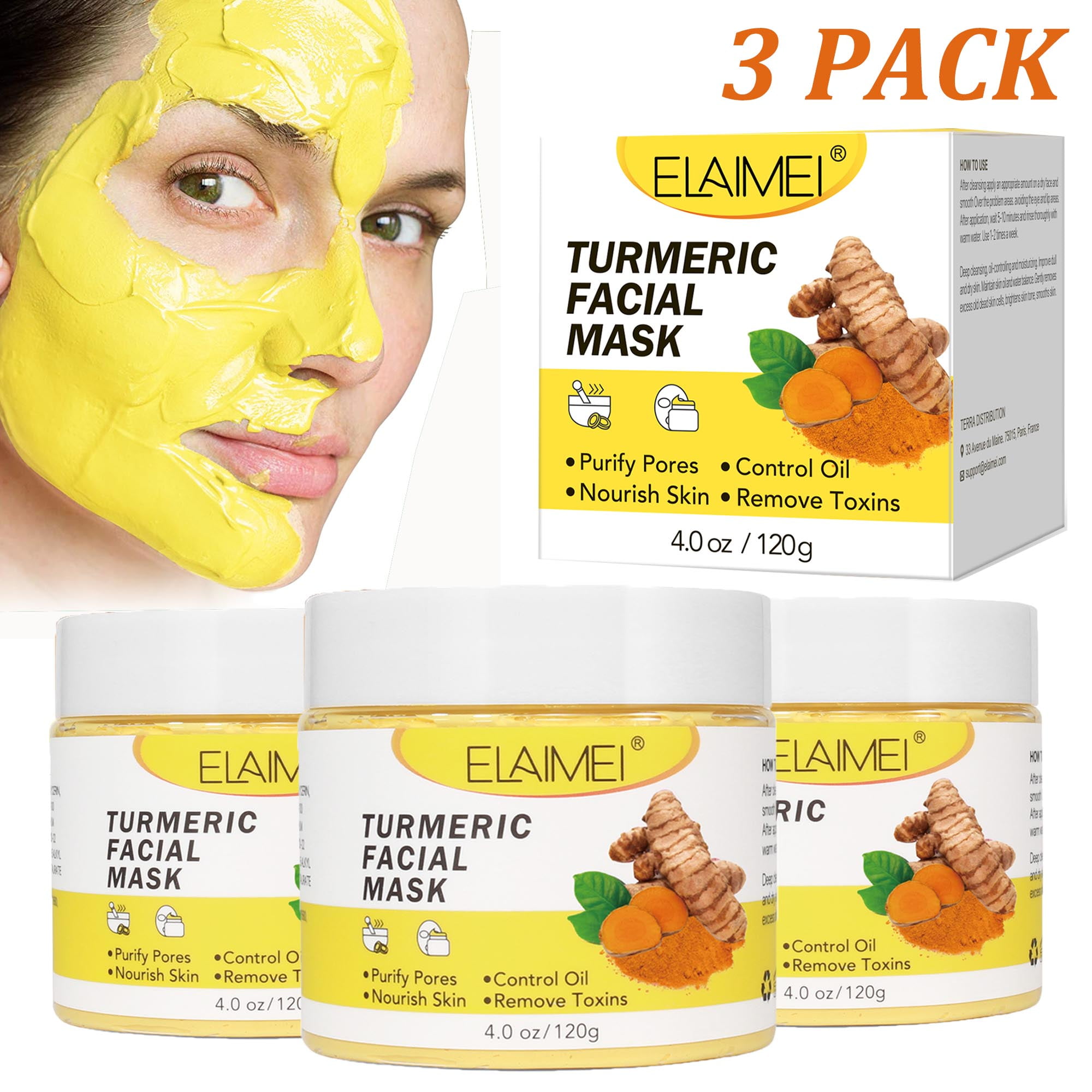 Elaimei Turmeric Clay Mask (3Pack),Detox Face Mask Help Purify Pores ...