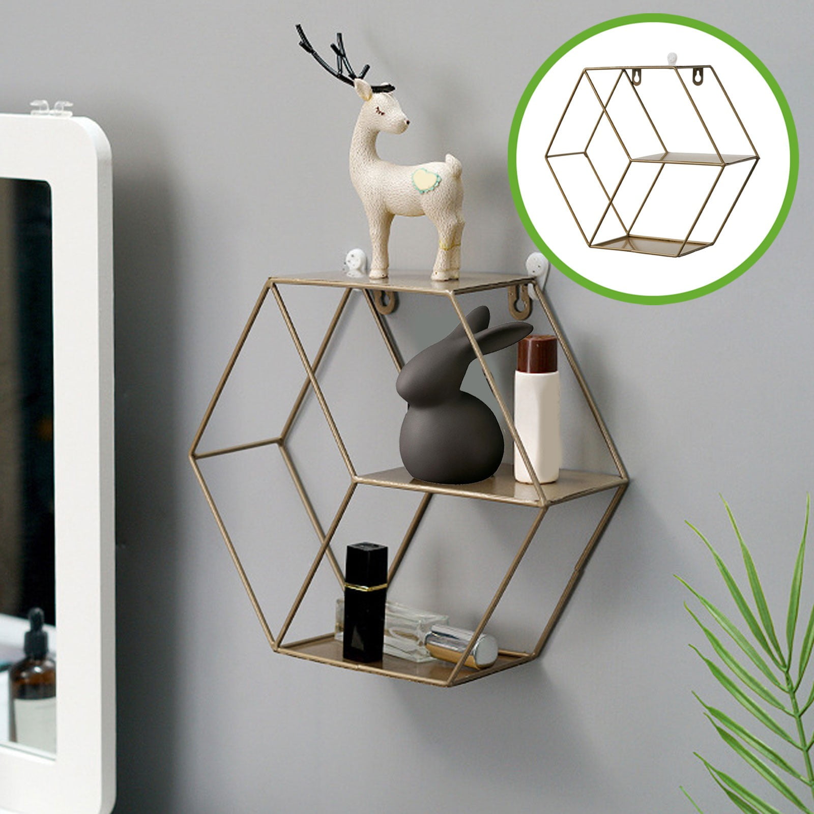 Elainilye 3-Tier Metal Wall Mounted Floating Shelf, Rustic Hexagonal ...