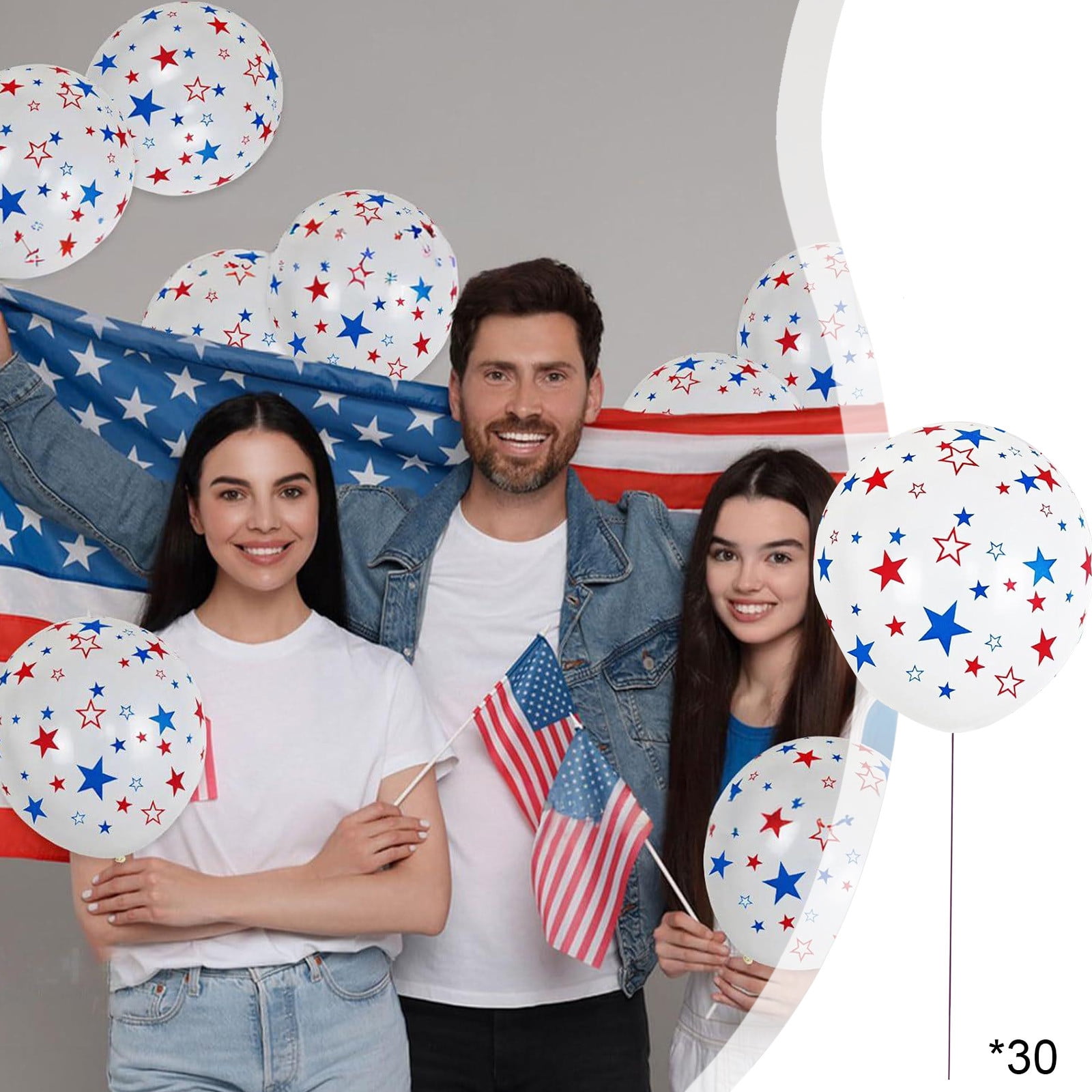 Elainilye Bulk 30-Piece Patriotic Balloon Package, Mixed Red White Blue Balloons for Grand ...
