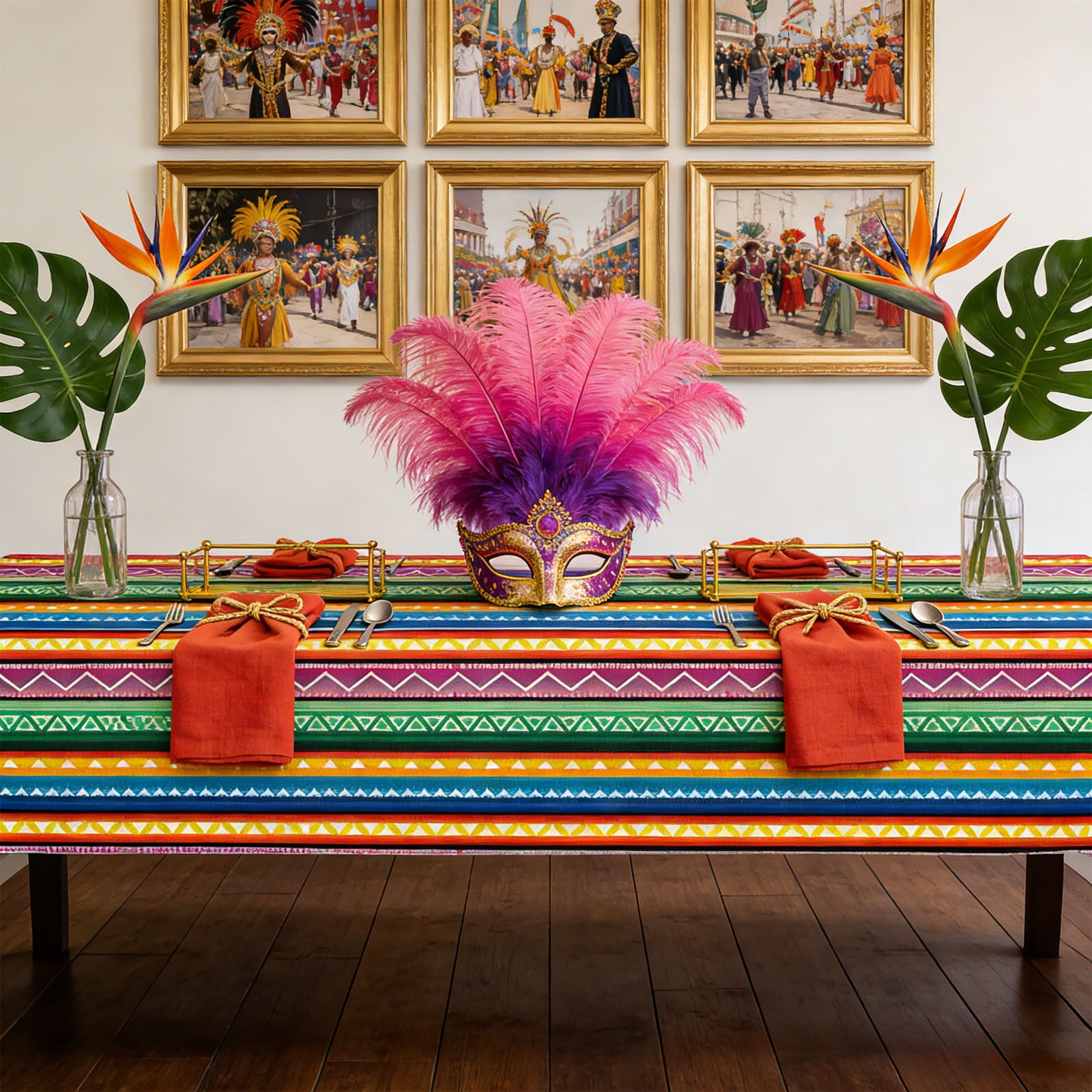 Elainilye Carnival Tablecloth, 108x54 Inch Festive Printed Table Cover ...