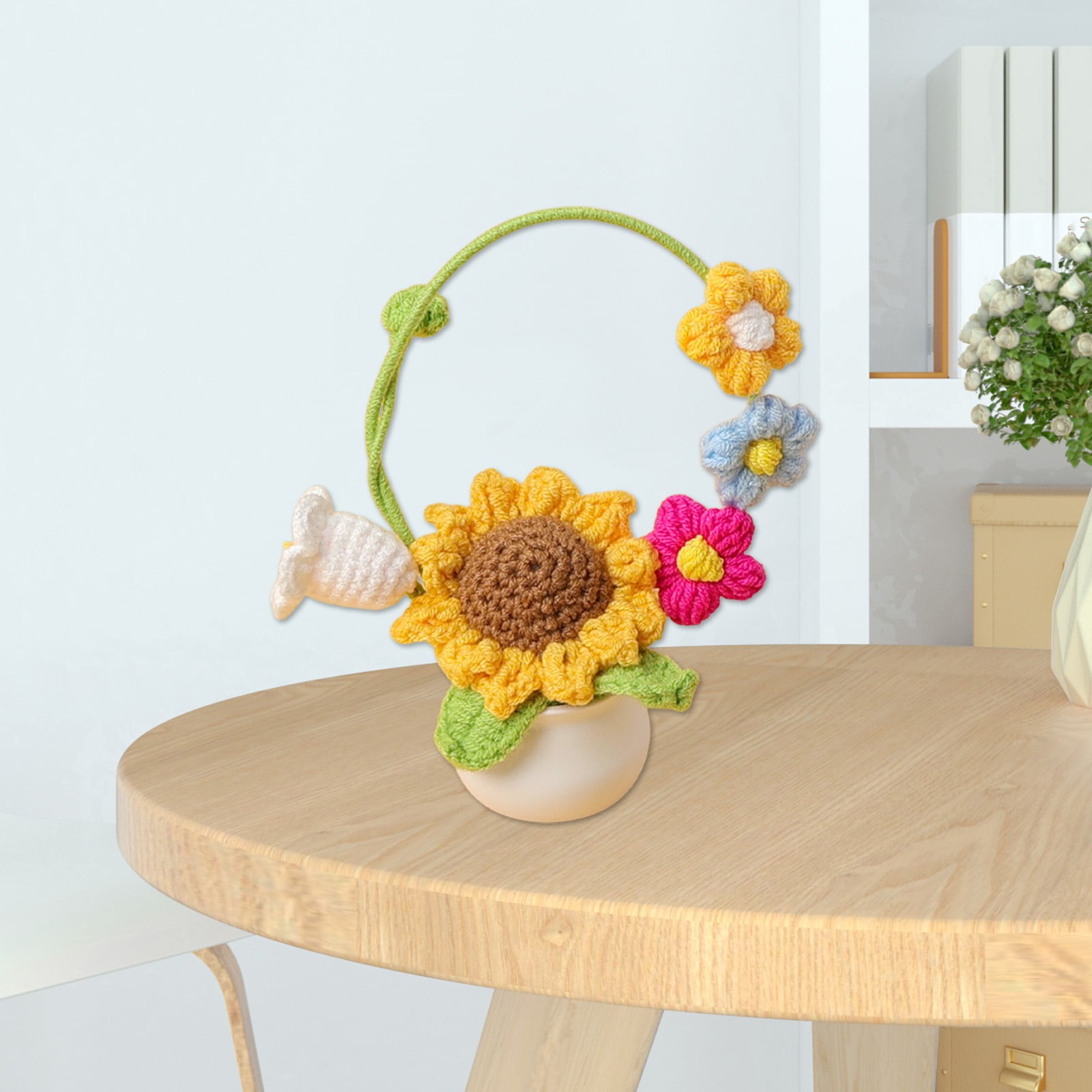 Elainilye Crochet Yarn-Woven Desktop Bonsai, Simulated Flower Potted ...