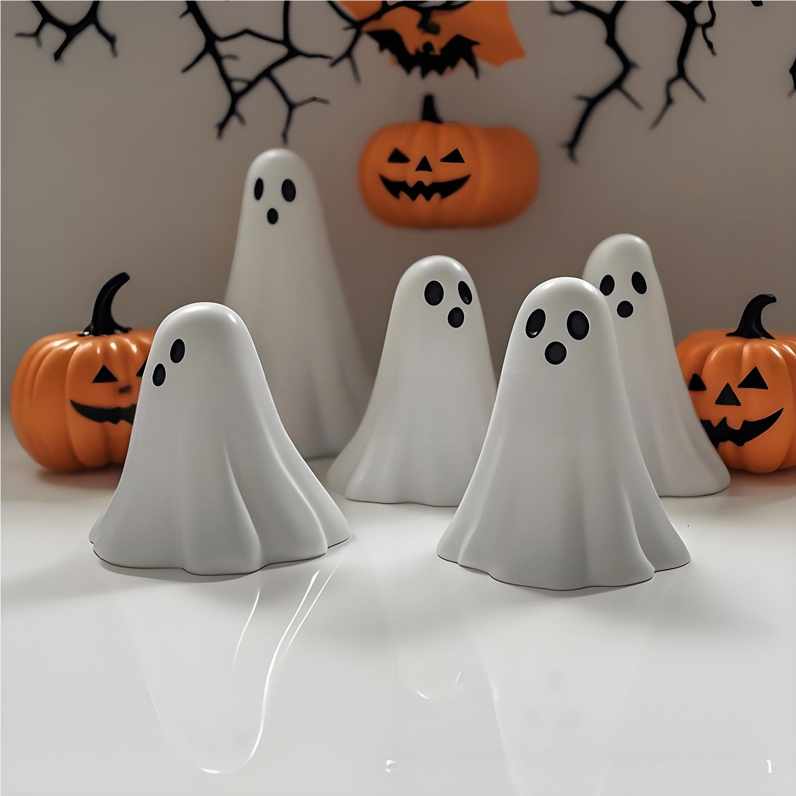 Elainilye Cute Resin Ghost Statue Set with Five Pieces, Spooky ...