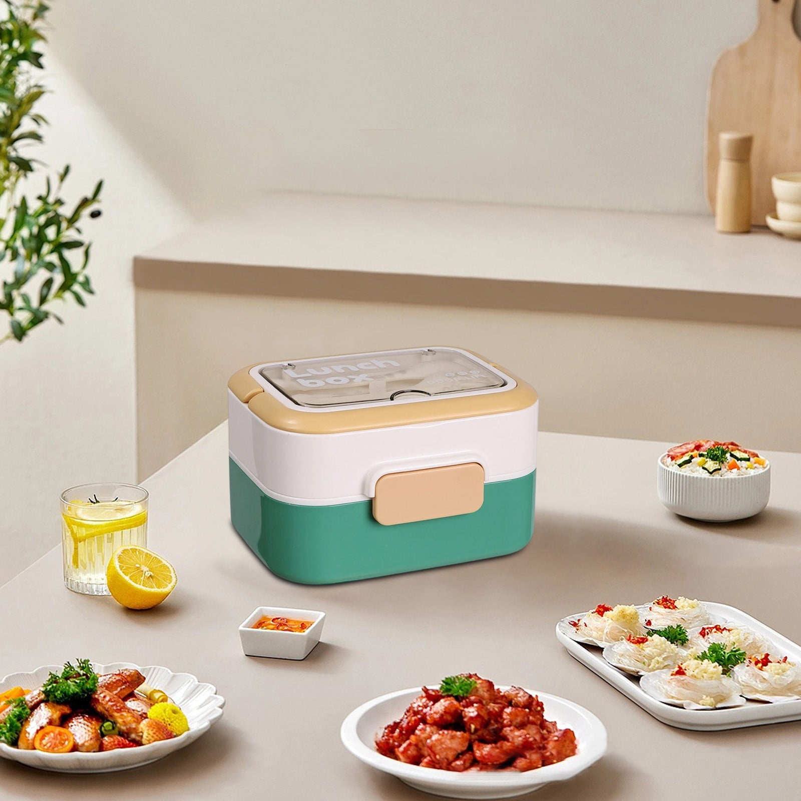 Elainilye Double Layers Lunch Box with Lid, Muti Compartments Food ...