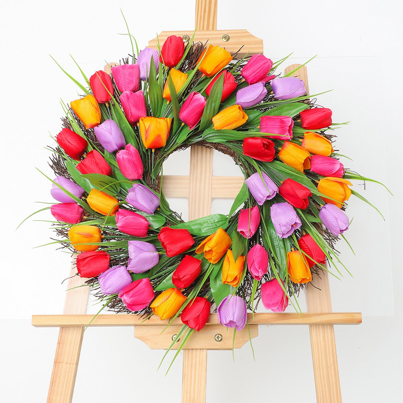 Elainilye Easter Artificial Tulips Wreath Door Knocker for Front Door ...