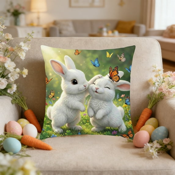 Elainilye Easter Bunny Pillowcase, Soft Plush Pillow Cover with Rabbit ...
