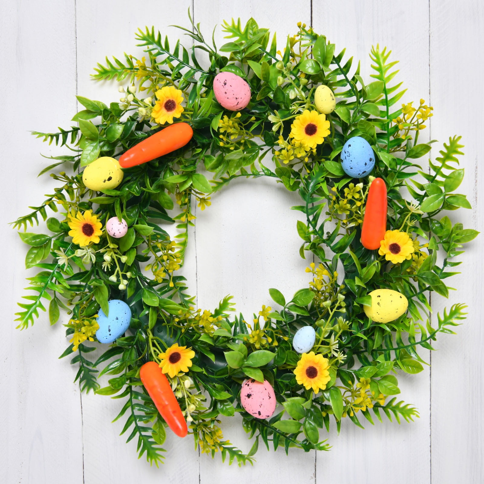 Elainilye Easter Wreath with Colored Eggs and Carrots 16 Inch Front ...