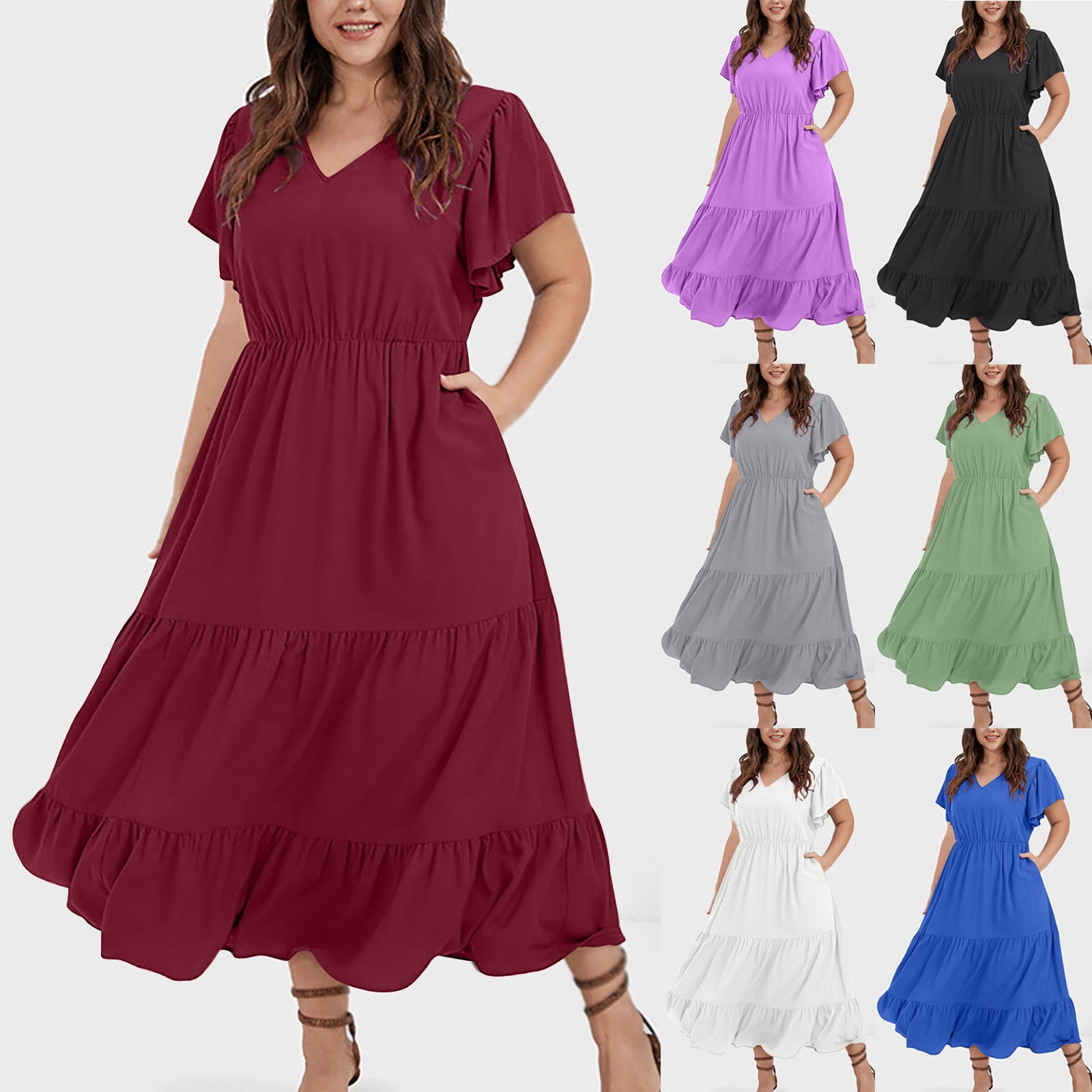 Elainilye Fashion Beach Dresses for Women Plus Size Dress V Neck Summer ...