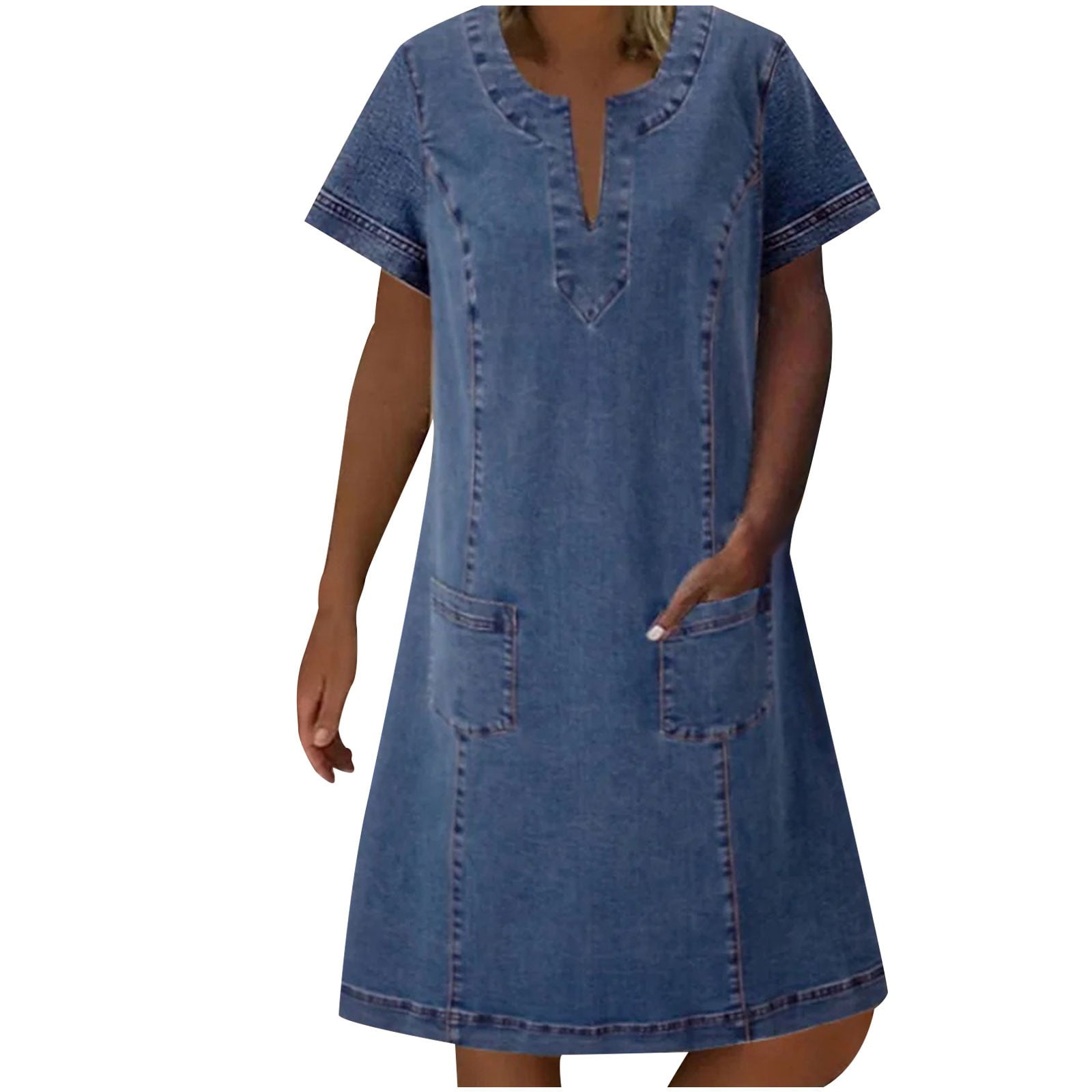 Elainilye Fashion Beach Dresses for Women Summer Loose Short Sleeve V ...