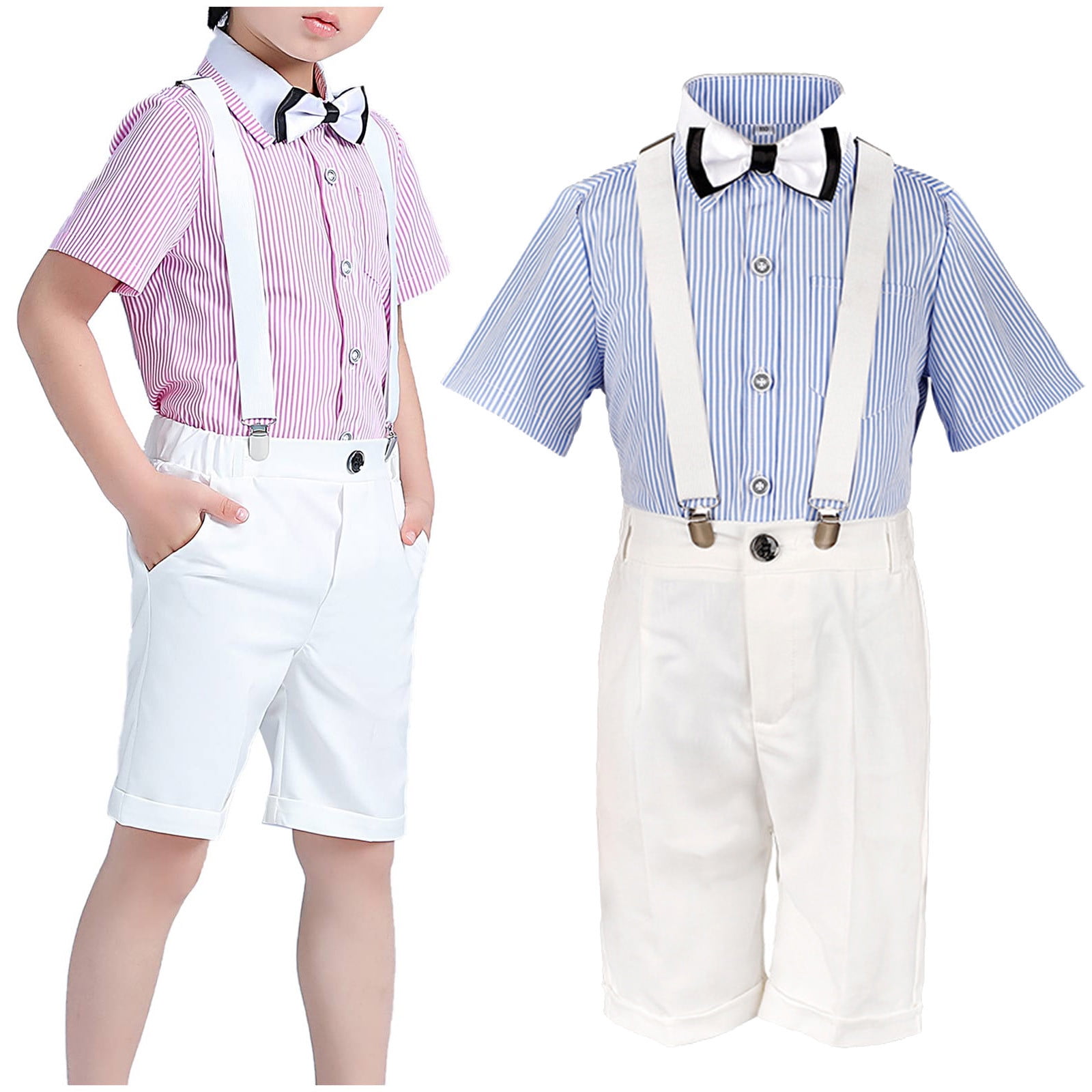 Elainilye Fashion Boys 2 Piece Outfits Short Sleeve Blouse Tie Solid ...