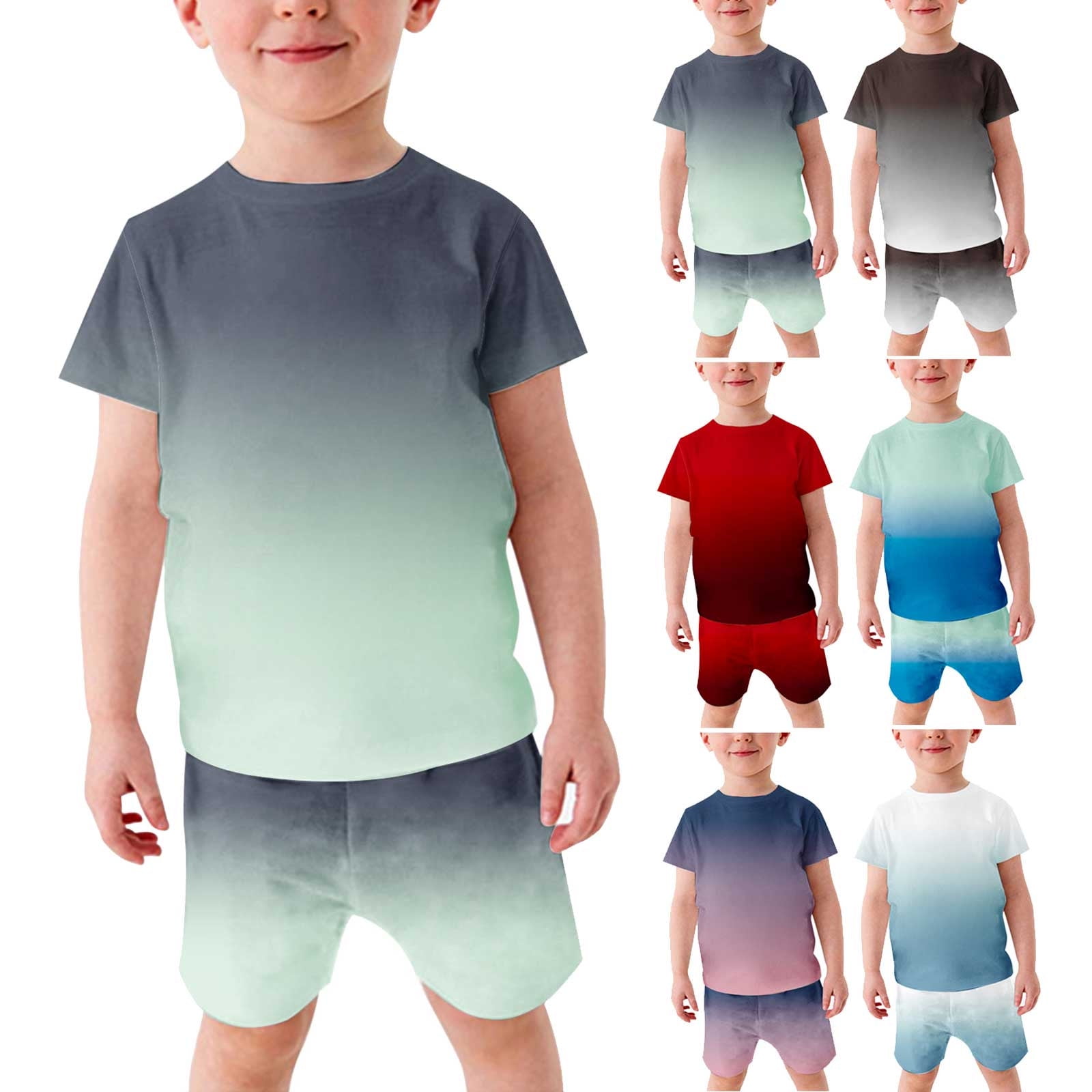 Elainilye Fashion Boys Outfits Gradient T-shirt Set Printed Children ...