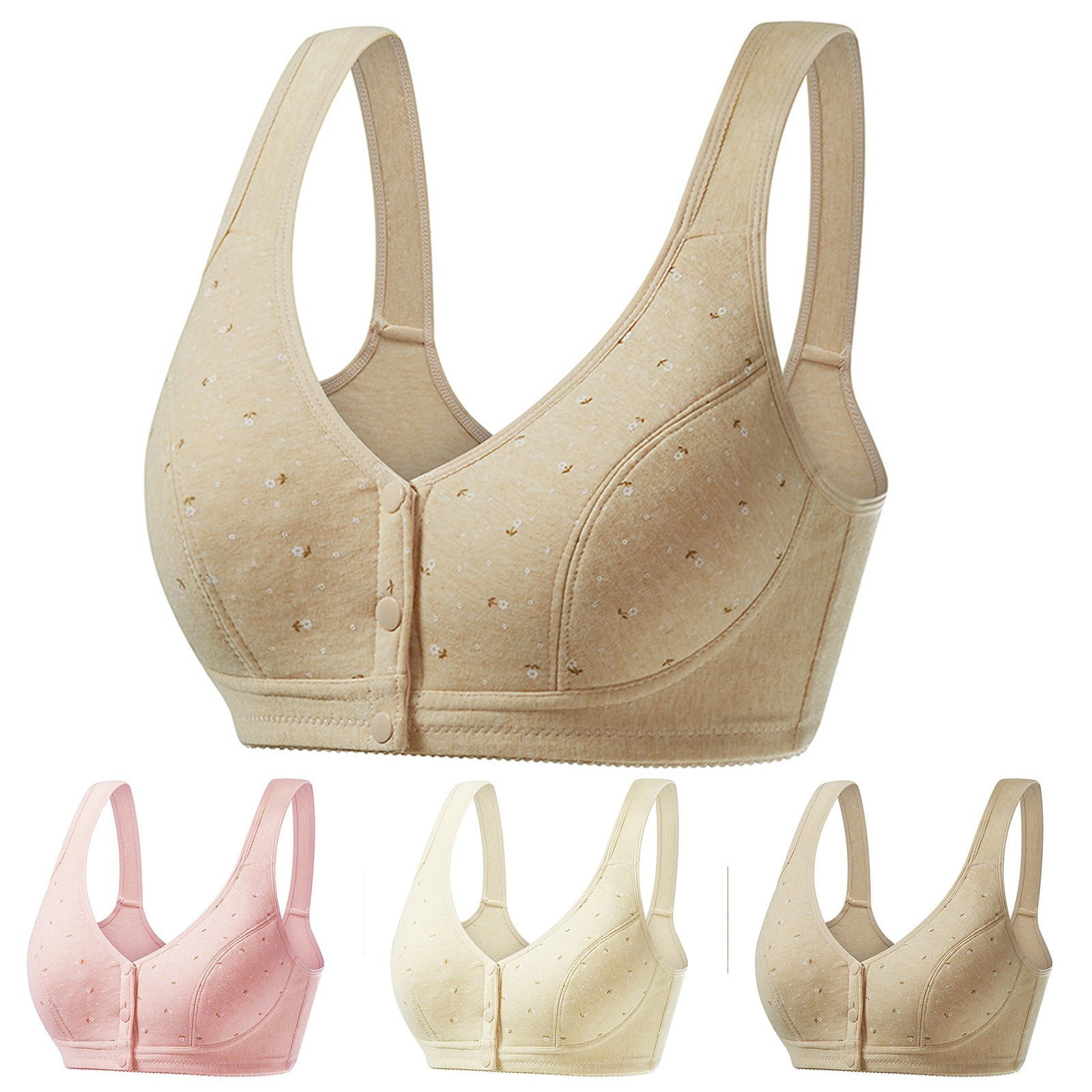 Elainilye Fashion Bras for Women Front Closure Plus Size Wire Free Bra ...