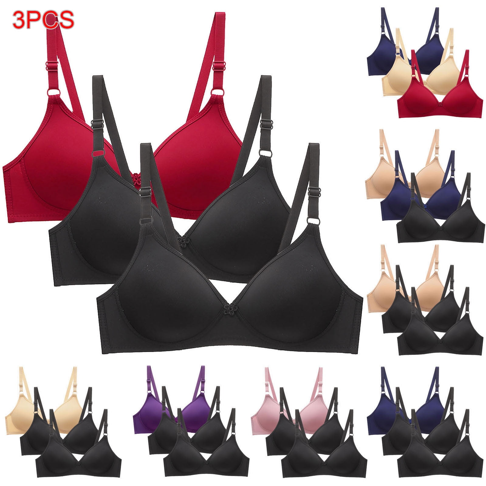 Elainilye Fashion Bras for Women Wireless 3pcs Bra Soild Wire Free ...