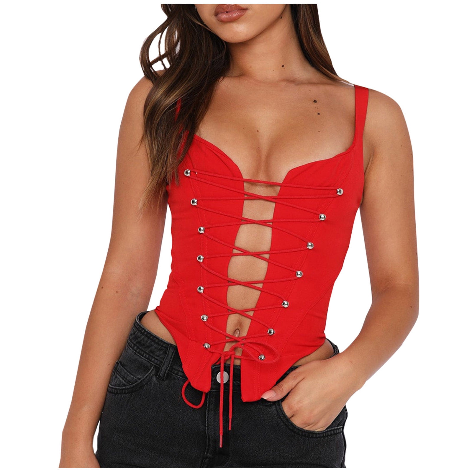 Elainilye Fashion Corset Tops for Women Plus Size Button Lace Boned Corsets Shapewear Outfit ...