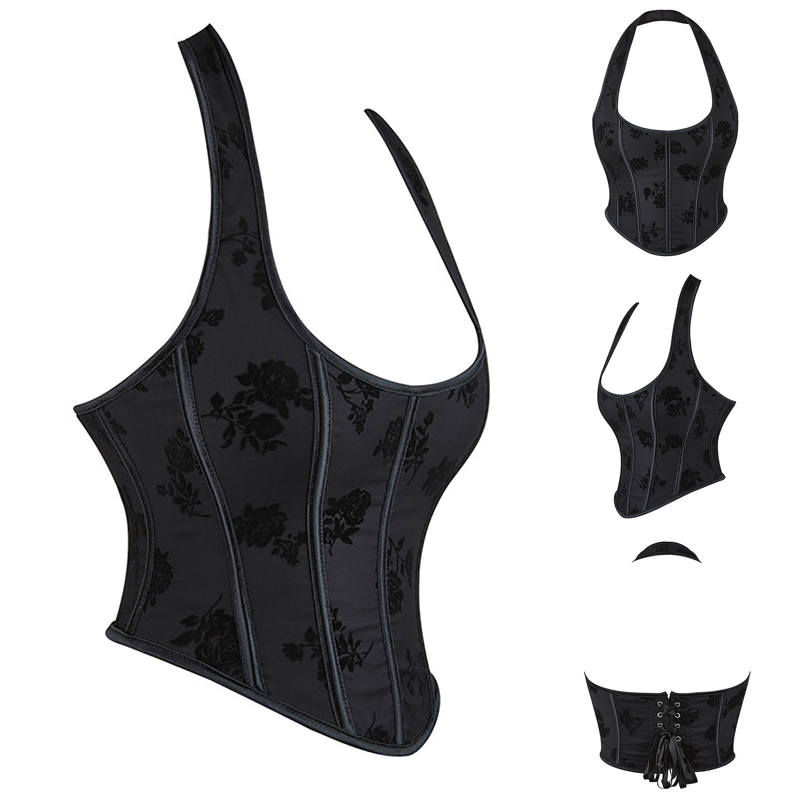 Elainilye Fashion Corset Tops for Women Sexy Lace-up Floral Print ...