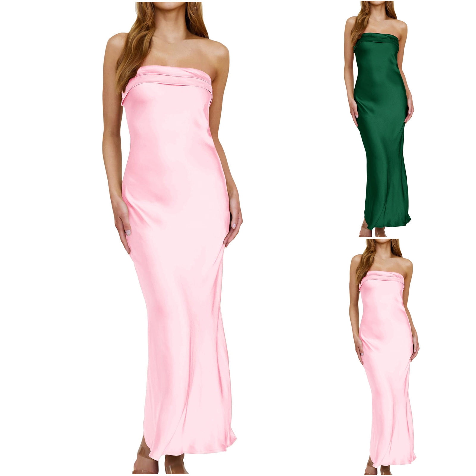 Elainilye Fashion Formal Dresses for Women 2024 Solid Color Sexy Bust ...