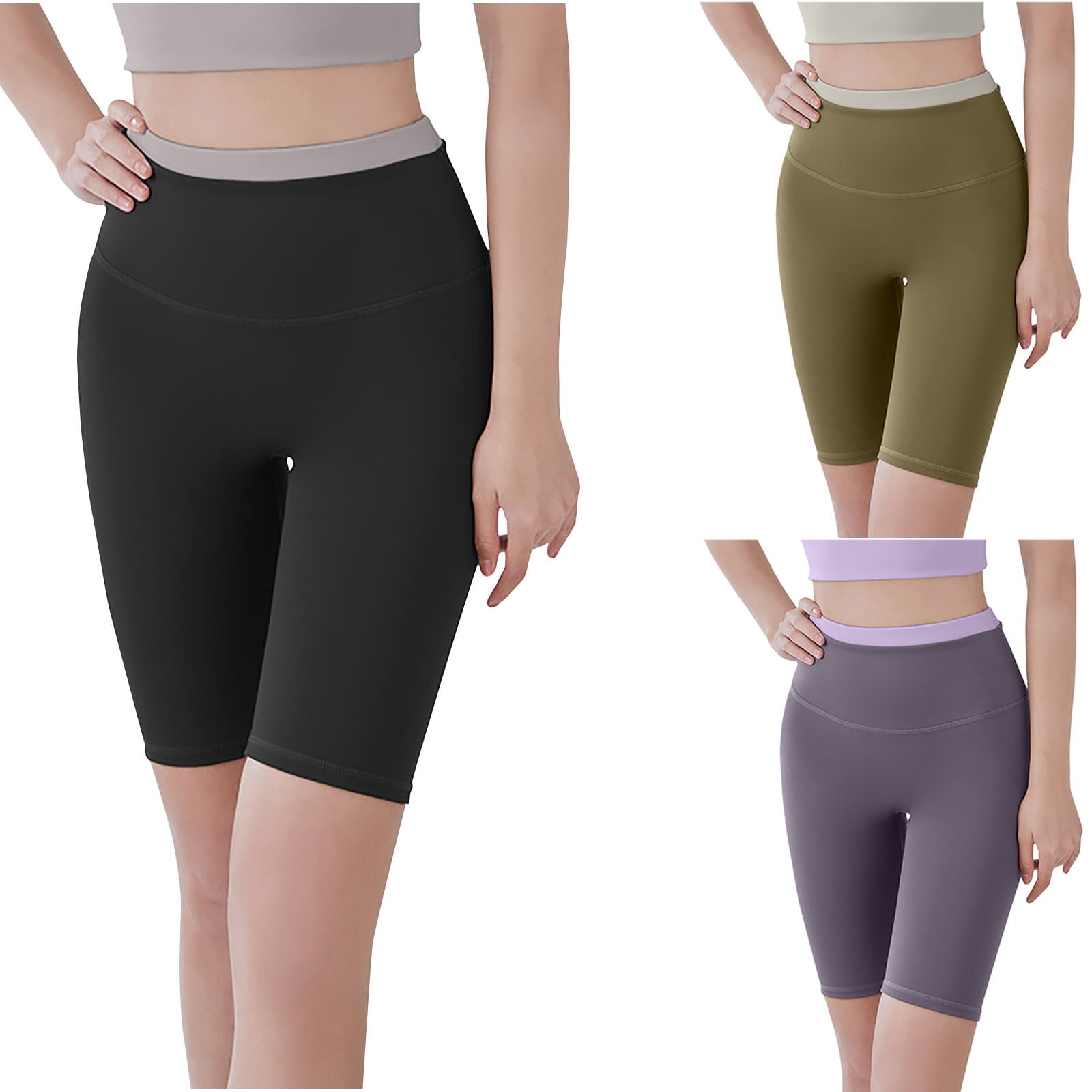 Elainilye Fashion High Waist Yoga Shorts for Women Splice Tummy Control ...