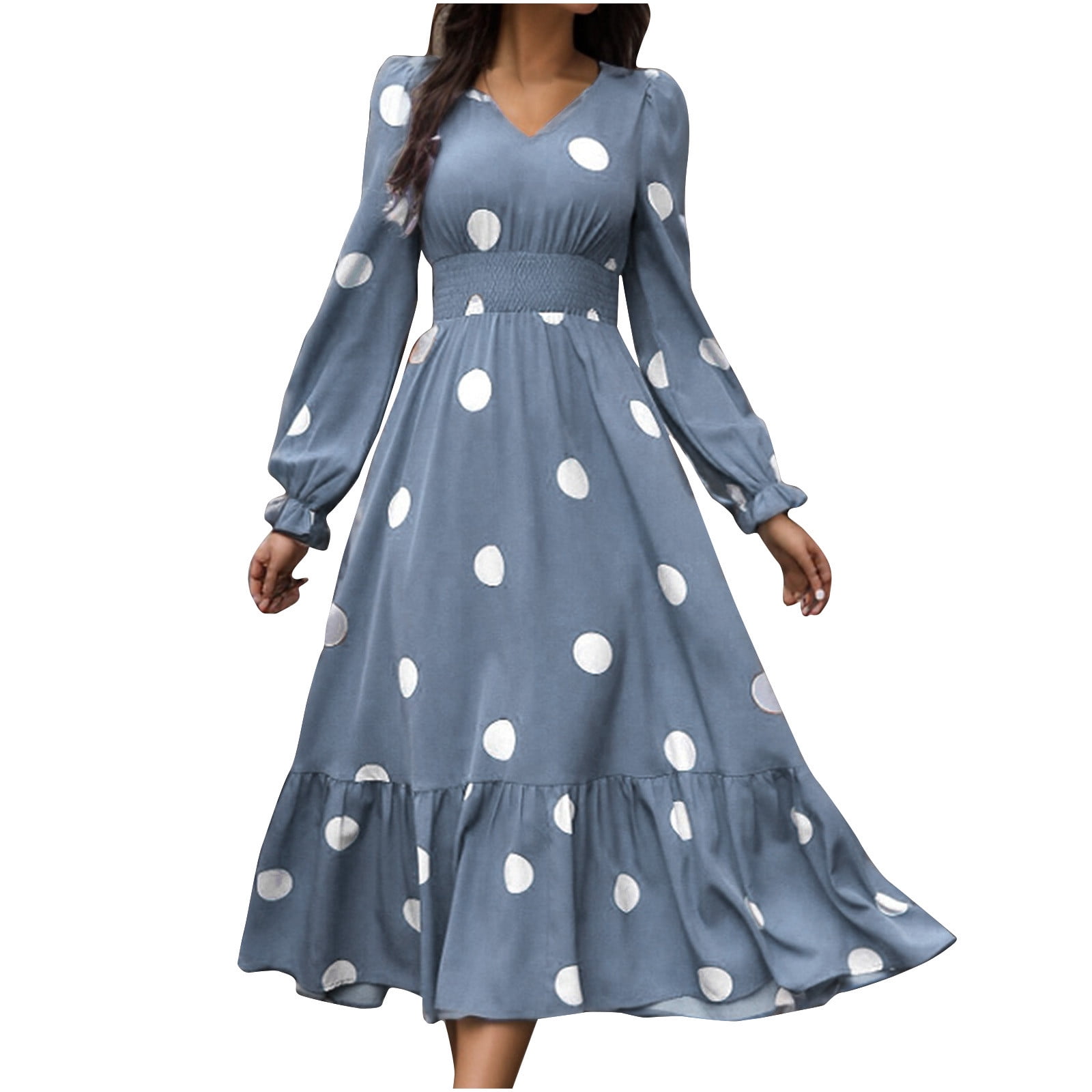 Elainilye Fashion Long Sleeve Dress for Women Casual V-Neck Commuting ...