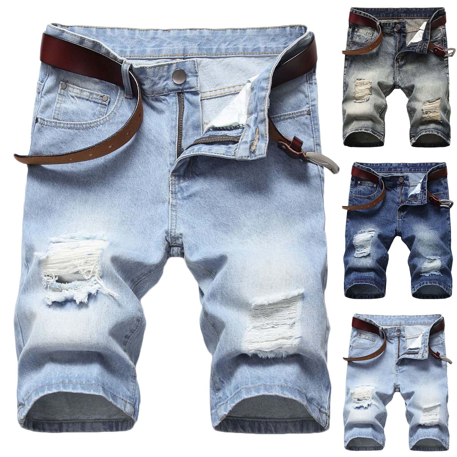 Elainilye Fashion Men Shorts Ripped Trunks Stretchy Washed Jeans Trunks ...