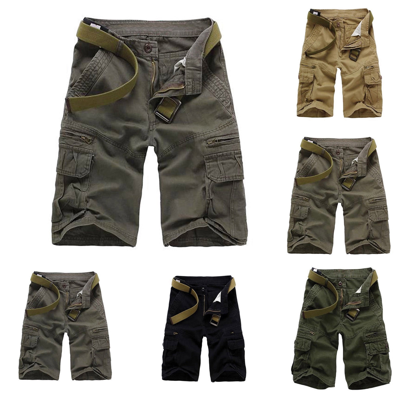 Elainilye Fashion Mens Cargo Joggers Casual Plain Print Zipper Button ...