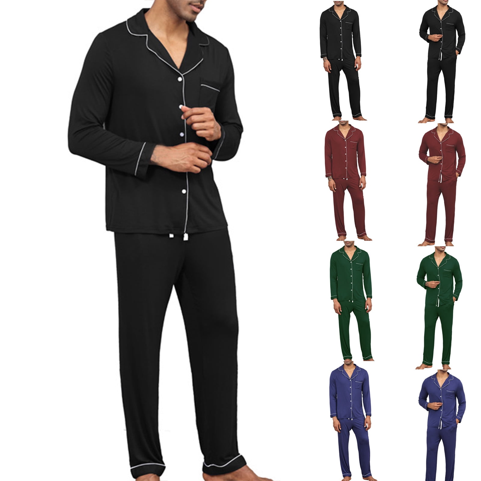 Elainilye Fashion Mens Pajama Sets Single-breasted Pajamas Winter Long ...