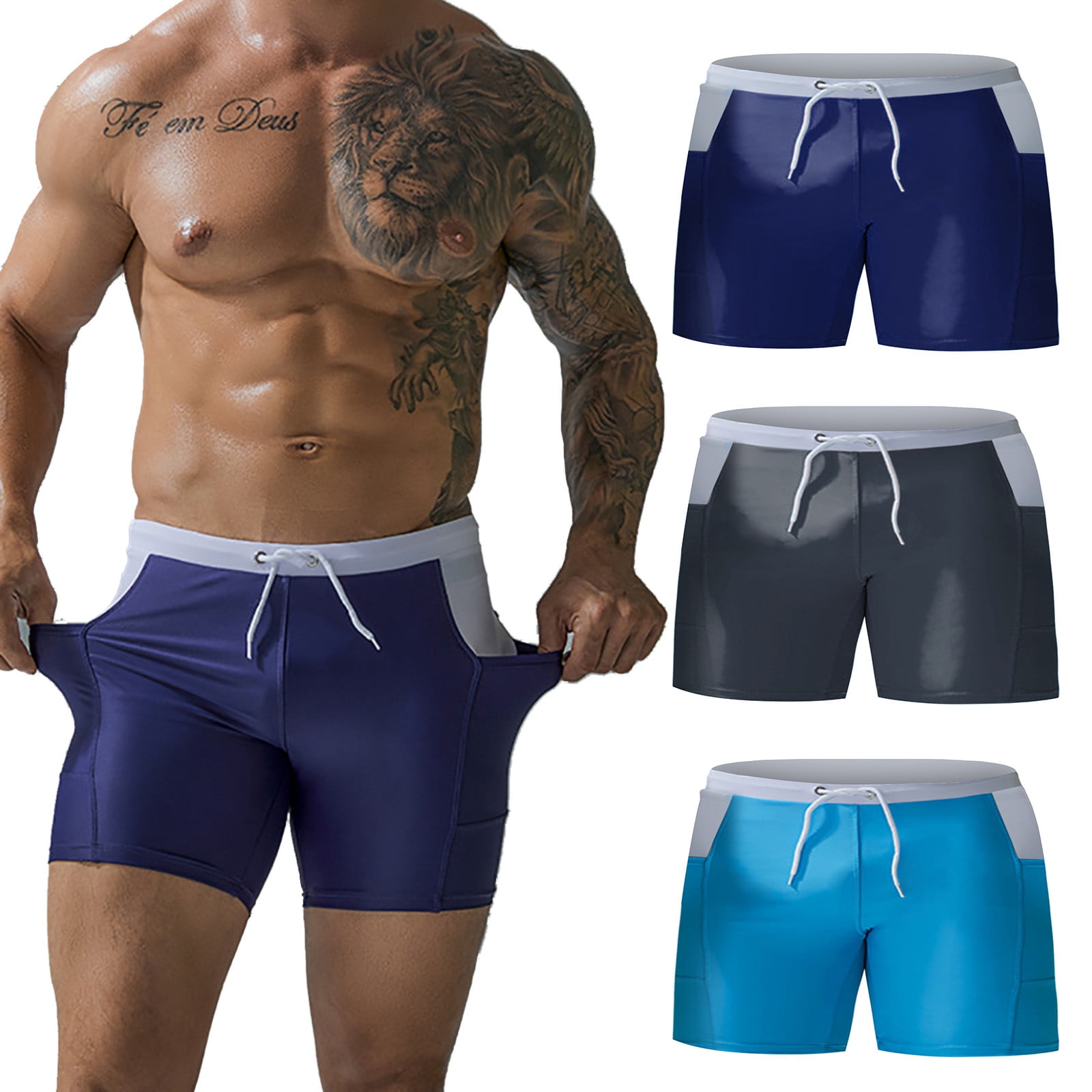 Elainilye Fashion Mens Swim Trunks Flat Angle Color Matching Trend ...