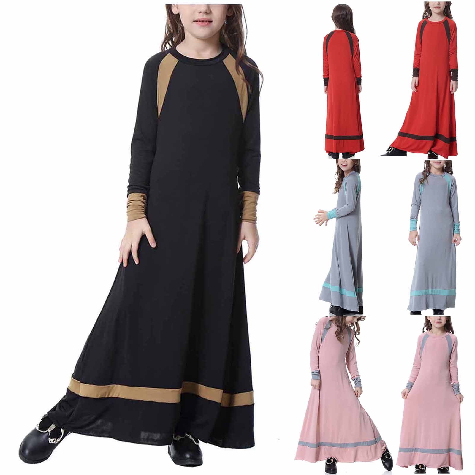 Elainilye Fashion Muslim Dresses for Girls Long Dress Medium Big Girls ...