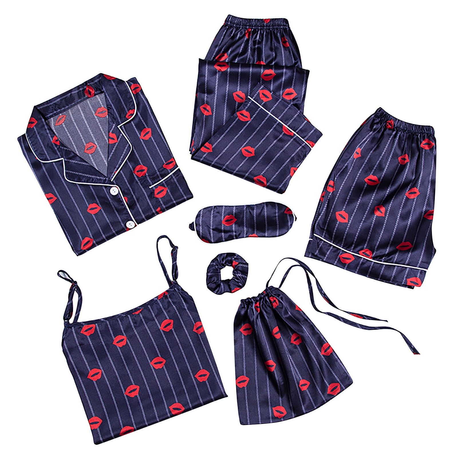 Elainilye Fashion Pajama Set Women Homewear Pajamas Sets Silky Pajama ...