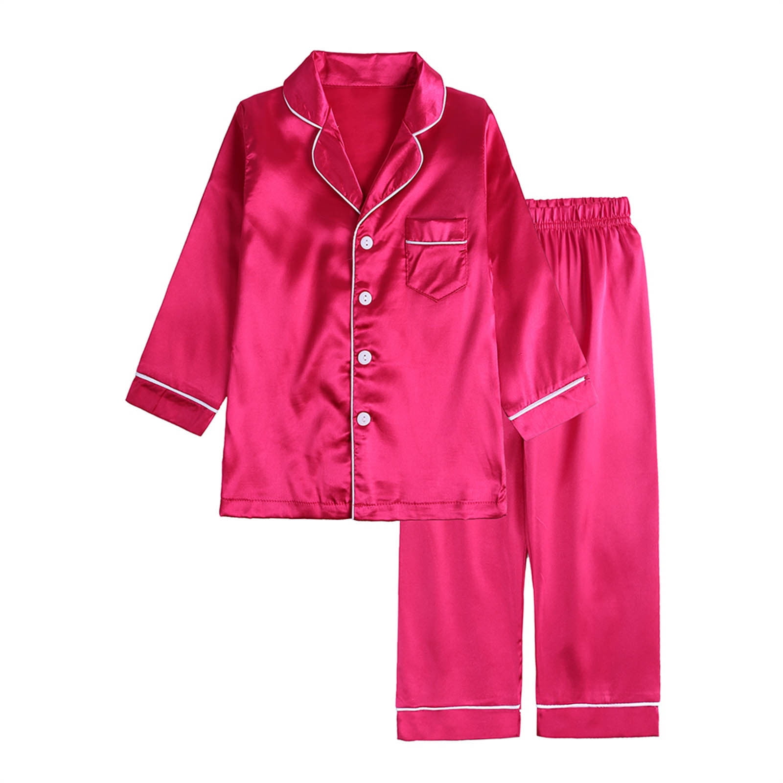 Elainilye Fashion Pajama Set for Kid Baby Boy Girl Button-up Silk ...