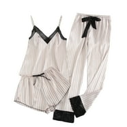 Nituyy 2Pcs Women Satin Silk Sleepwear Lace V Neck Pyjamas Set ...