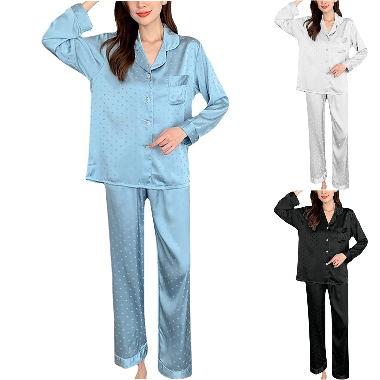 Elainilye Fashion Satin Pajamas Women Home Wear Pajamas Two Piece ...
