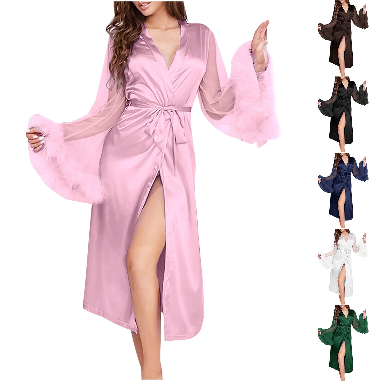 Elainilye Fashion Silk Robes for Women Plain Print Perspective Mesh ...