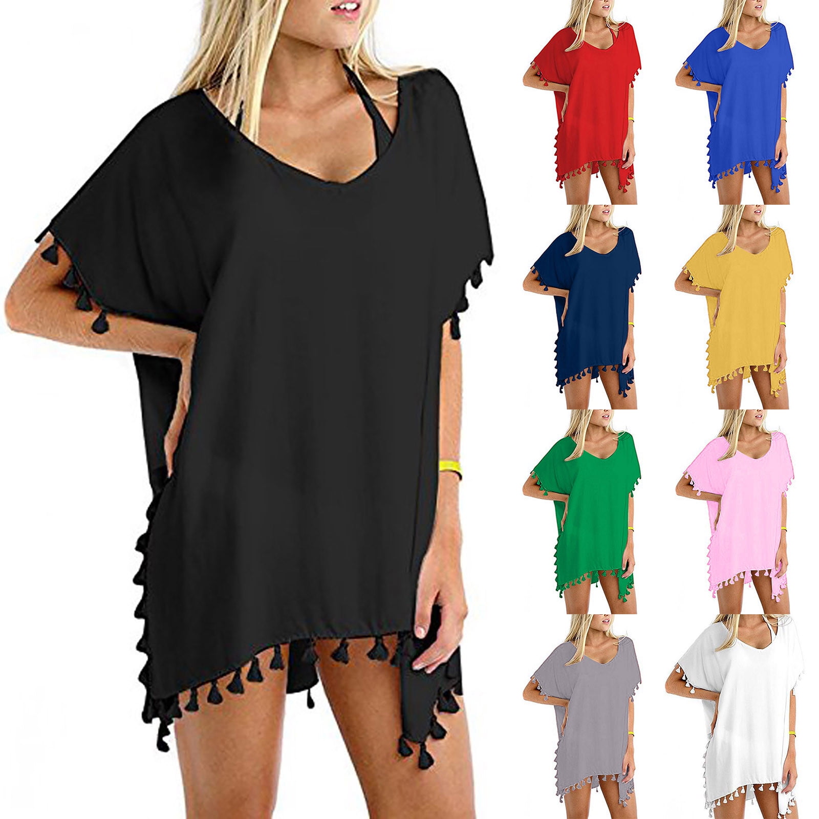 Elainilye Fashion Swimsuit Cover Up for Women 2024 Beach Sexy Solid Hem ...