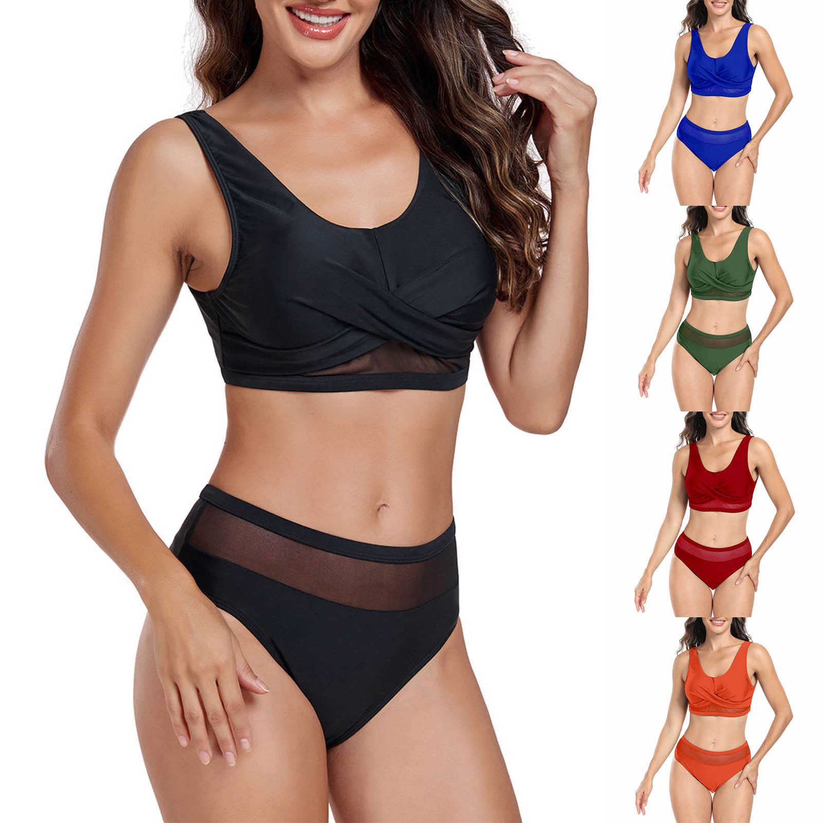 Elainilye Fashion Swimsuit for Women Bikini Set Sexy Mesh Hollow Solid ...
