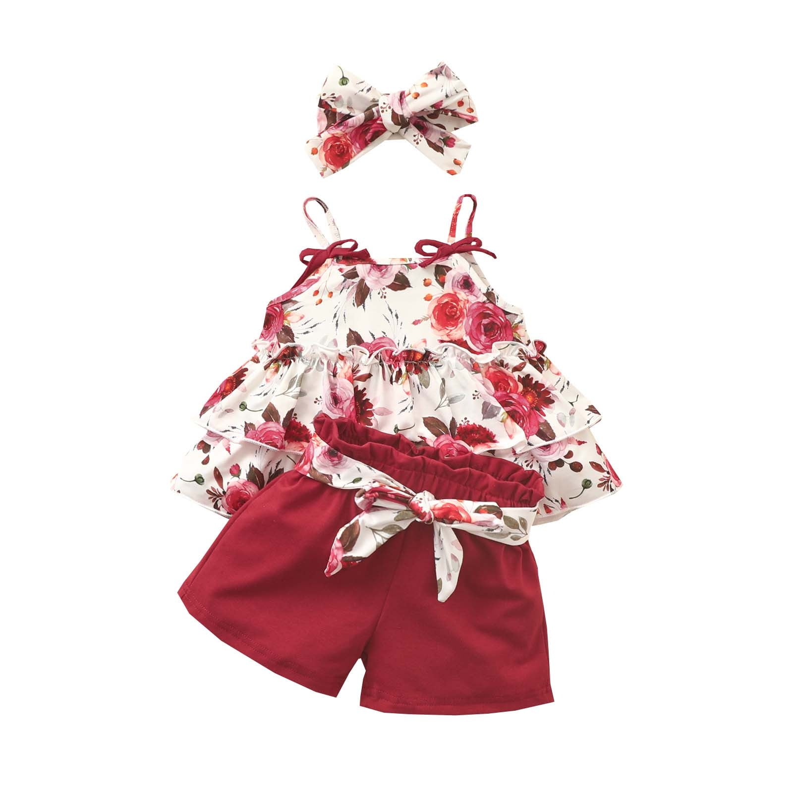 Elainilye Fashion Toddler Girls Outfits Sling Bow Shorts Flower Print ...