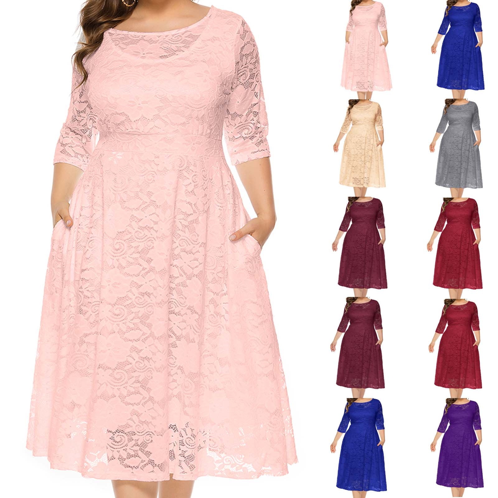 Elainilye Fashion Wedding Guest Dresses for Women Plus Size V-Neck ...