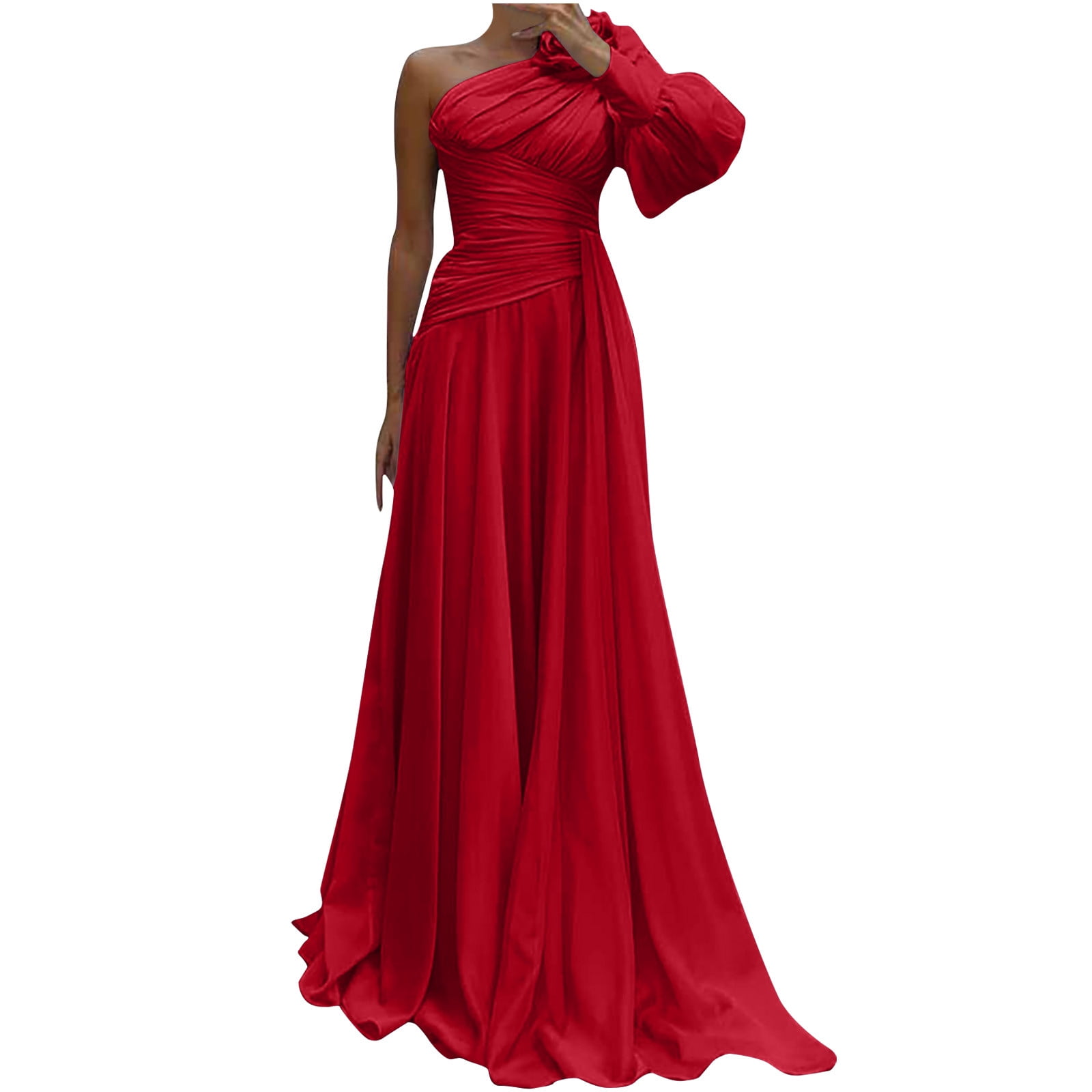 Elainilye Fashion Wedding Guest Dresses for Women Solid Color One ...