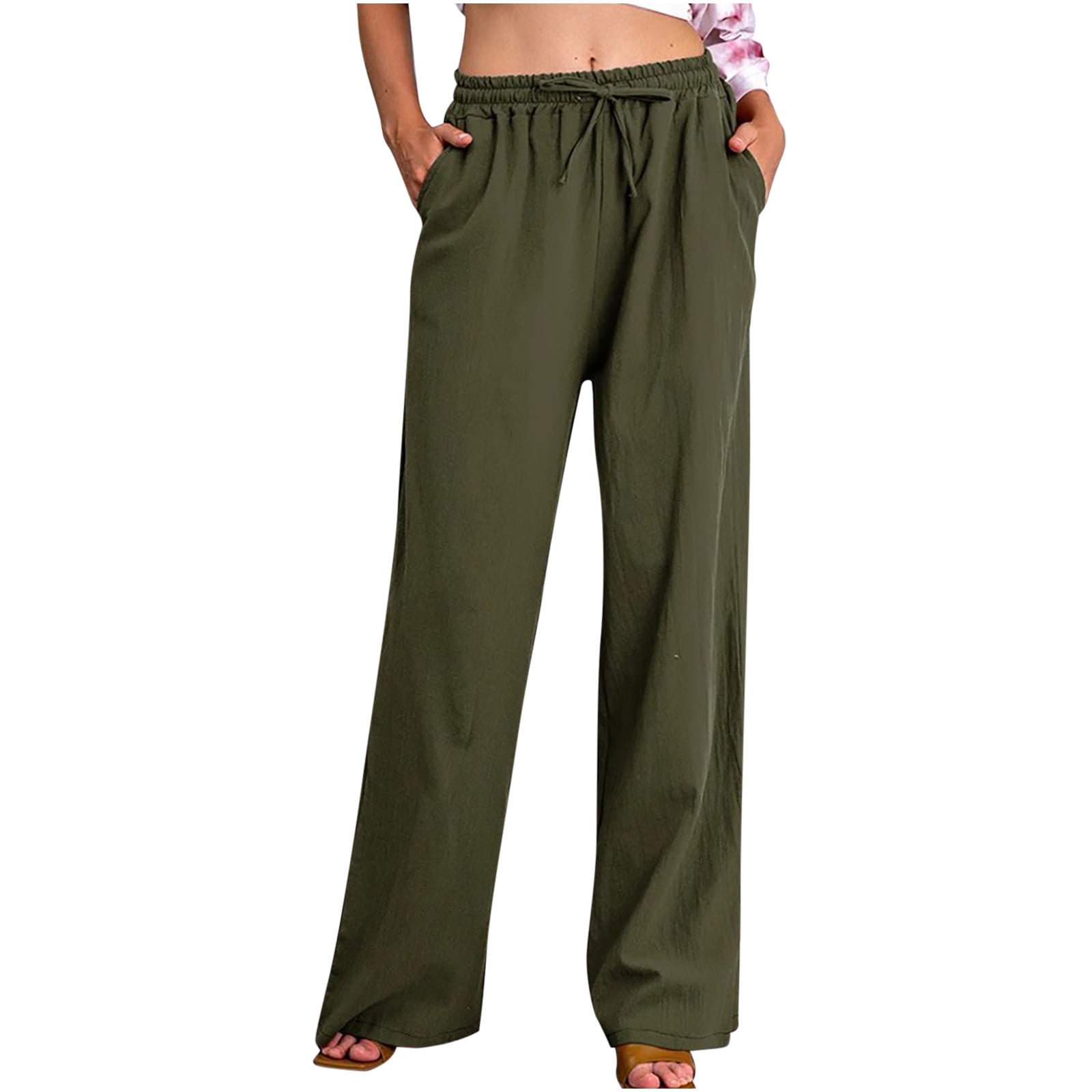 Elainilye Fashion Wide Leg Pants For Women Casual Summer Elastic Waist