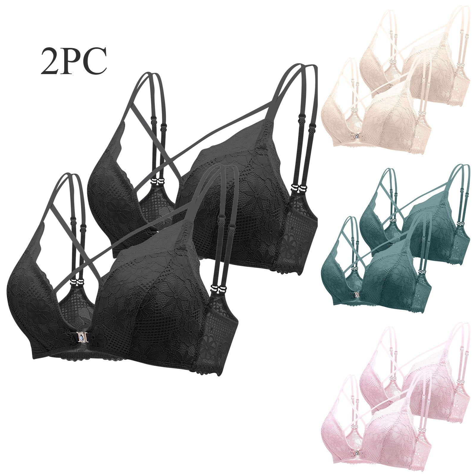 Elainilye Fashion Women Bras Wireless 2 Pcs Lace Lingerie Front Buckle ...