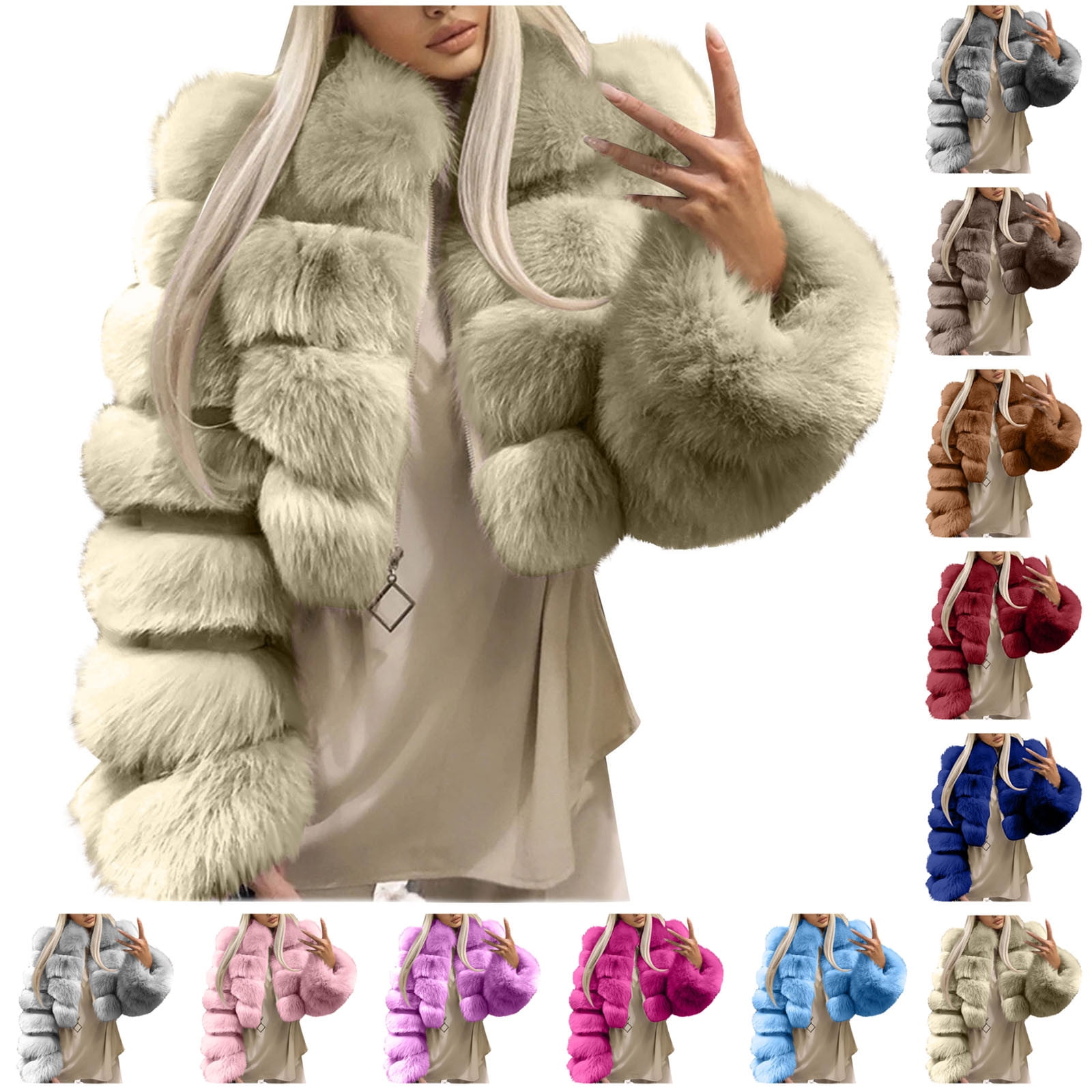Elainilye Fashion Women'S Faux Fur Coat Plus Size Winter Coats Warm ...