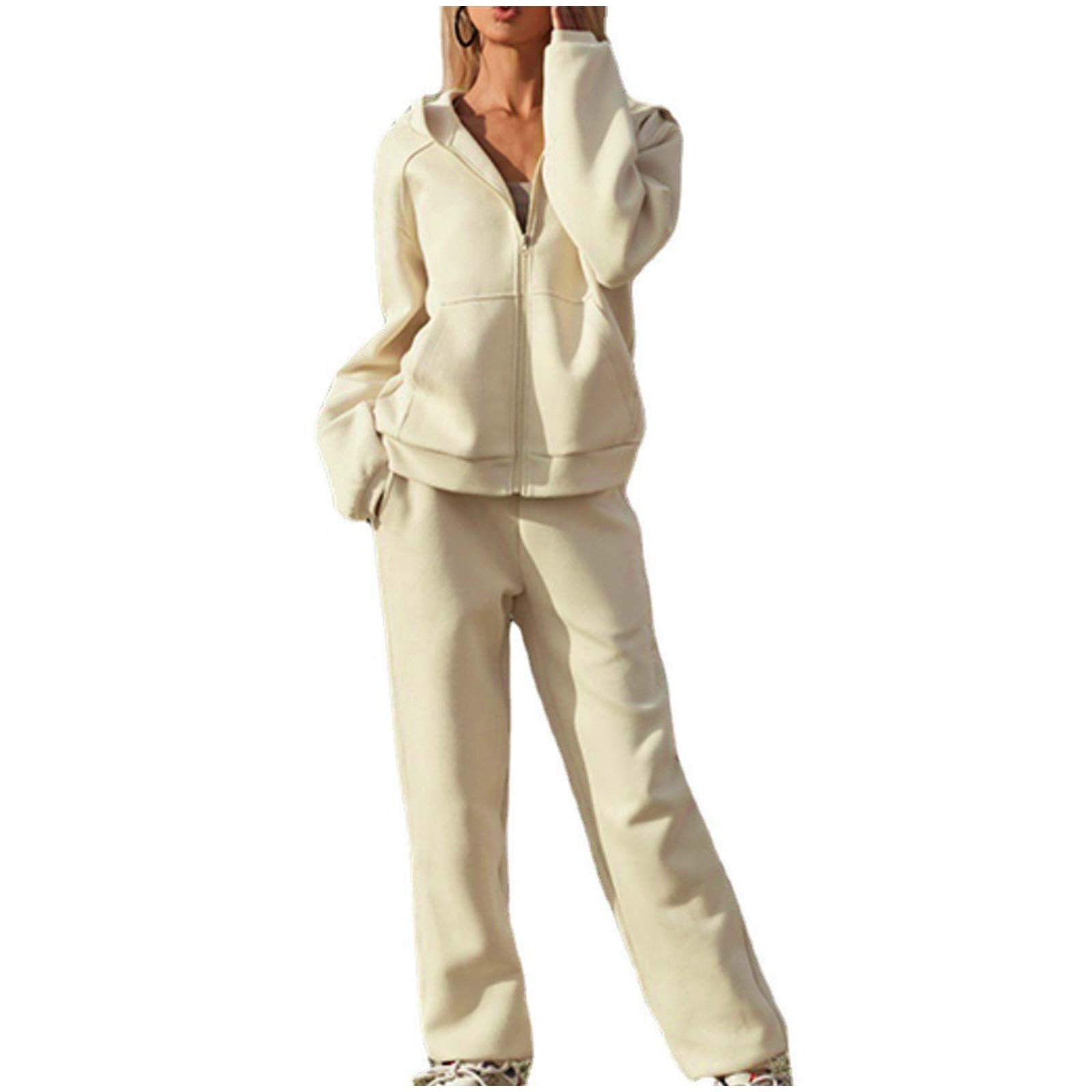Elainilye Fashion Women's 2 Piece Outfits Tracksuit Comfortable Solid ...