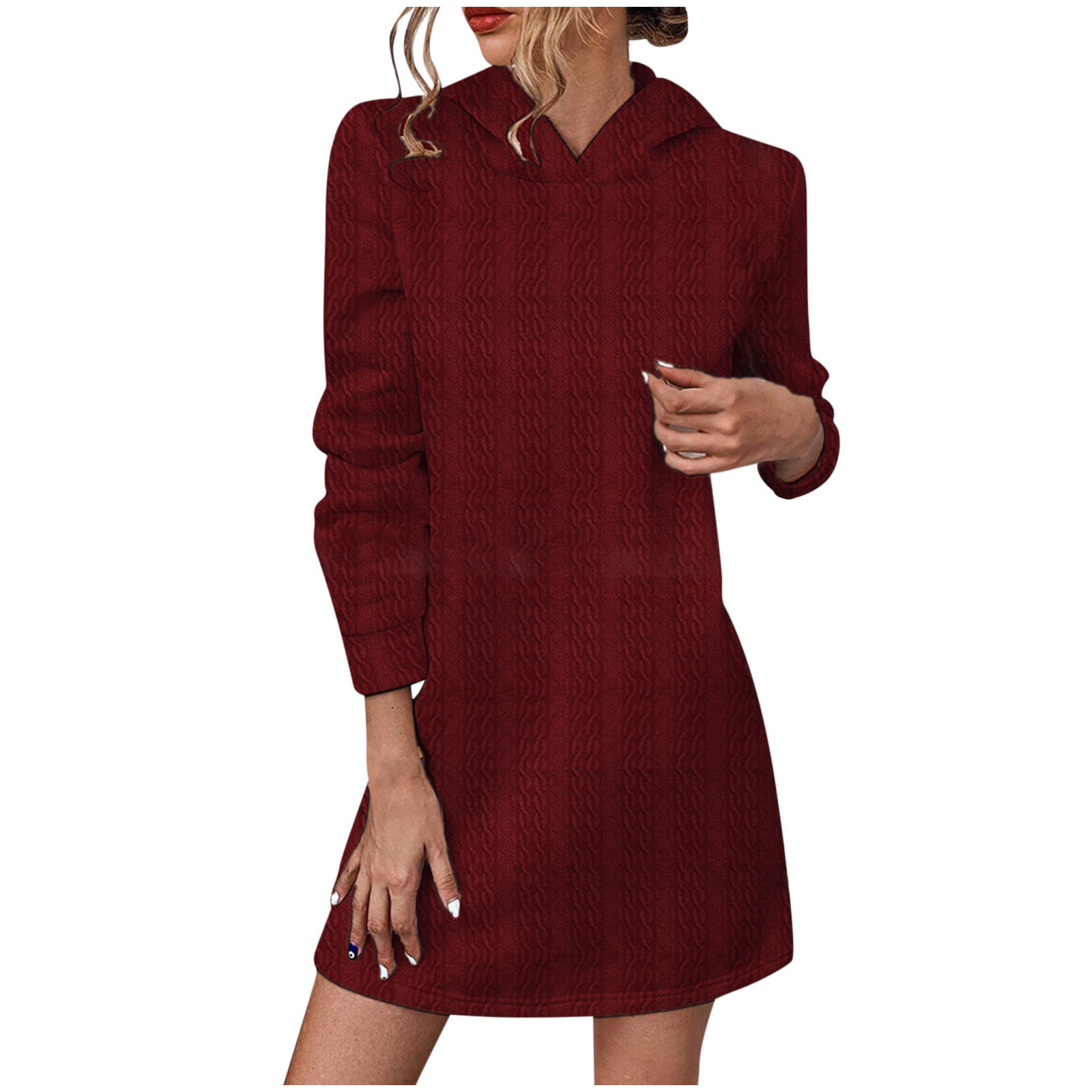 Elainilye Fashion Women's Casual Dresses Casual Solid Color Long Sleeve ...