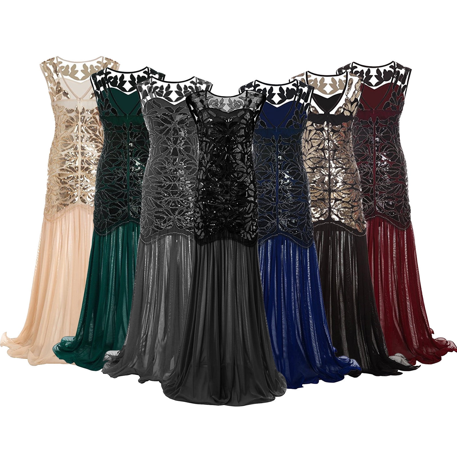 Elainilye Fashion Women's Formal Dresses Sleeveless V-Neck Sequin Maxi ...