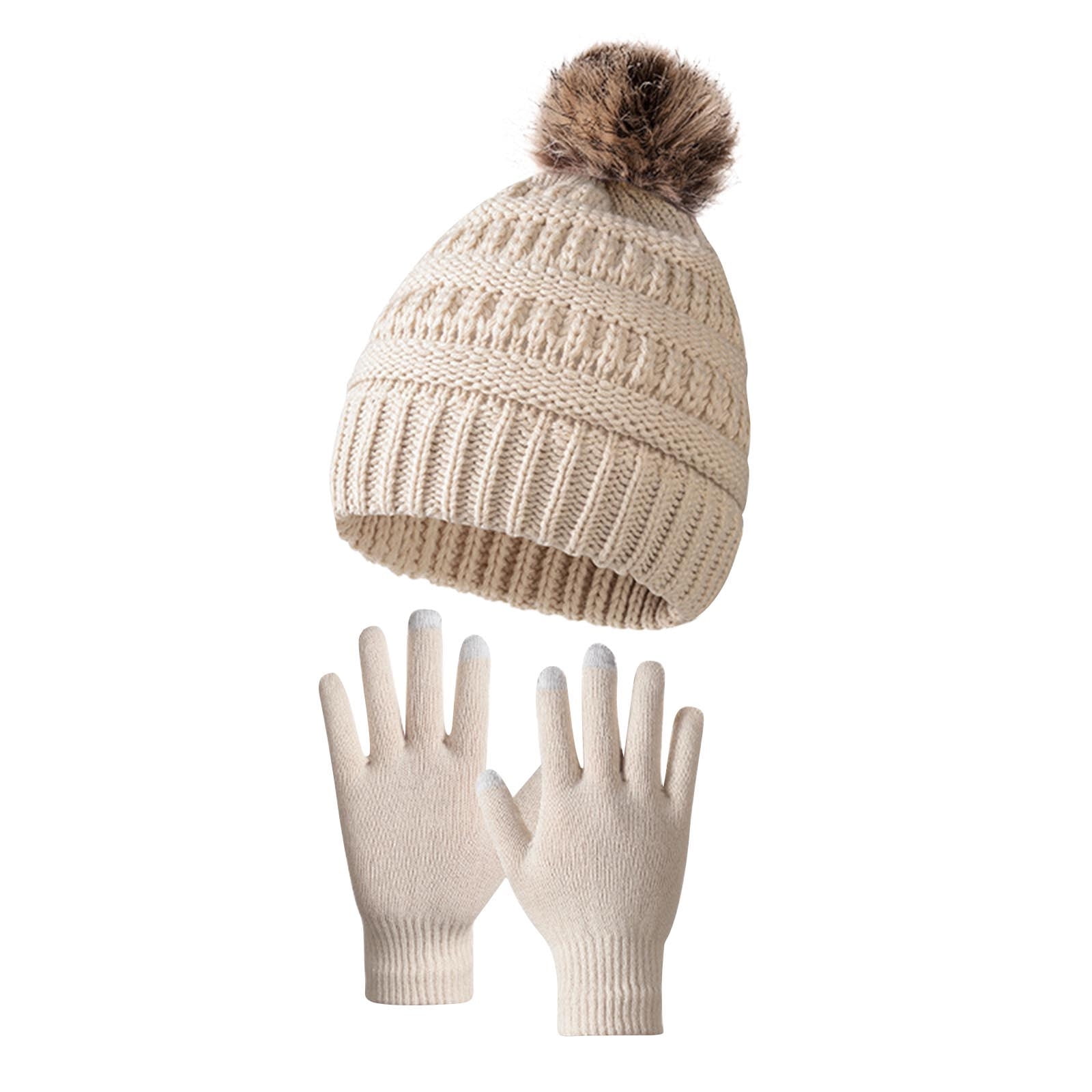 Elainilye Winter Beanie Hat and Gloves Set, Thermal Knit, Warm Acrylic ...