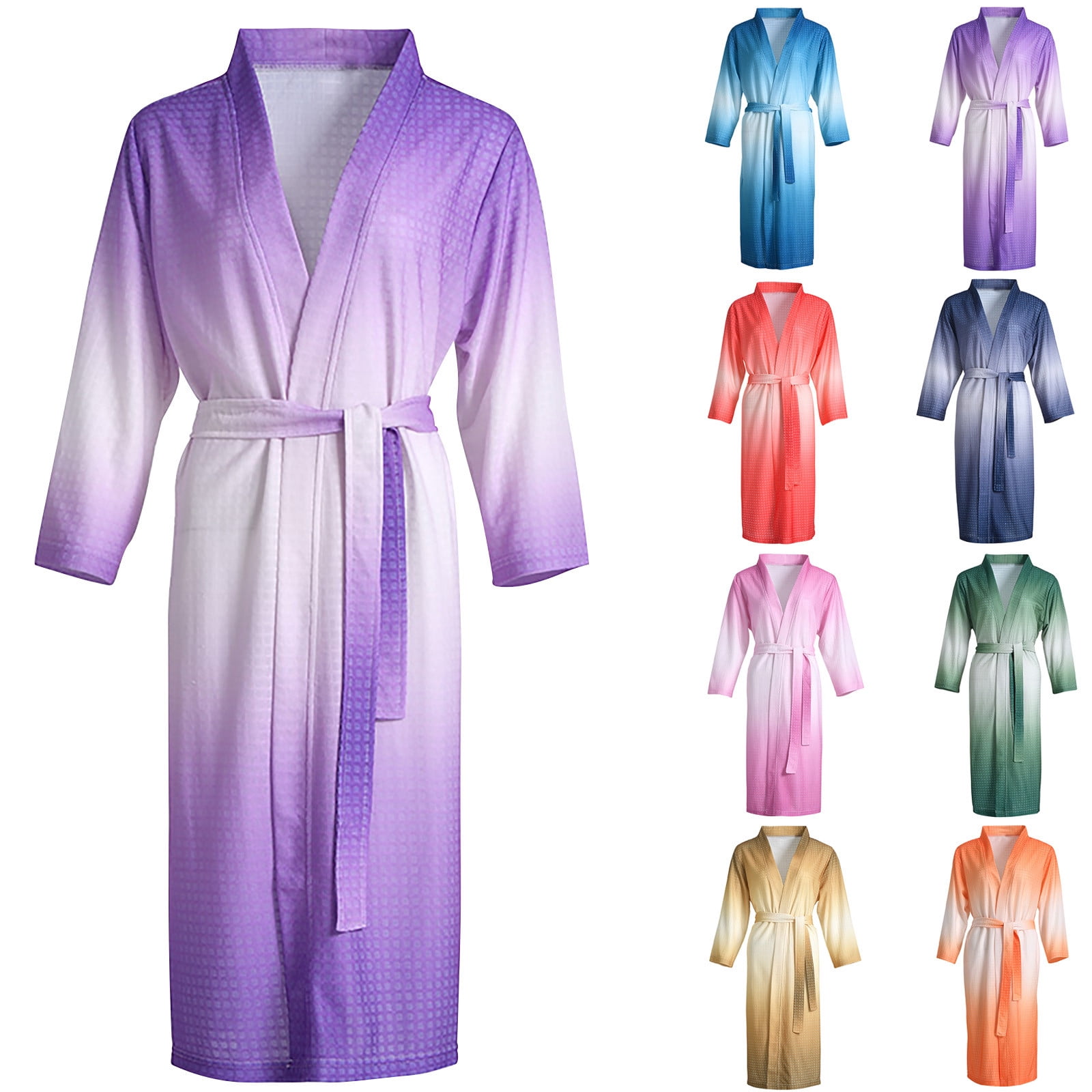 Elainilye Fashion Womens Bathrobe Plain Print Bandage Robe Bathrobe ...
