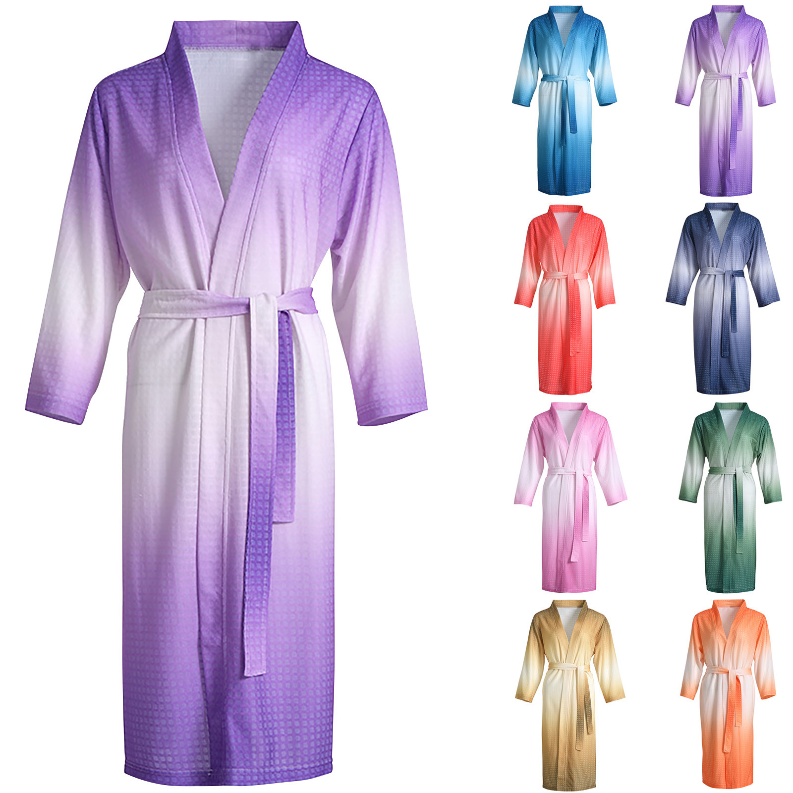 Elainilye Fashion Womens Bathrobe Plain Print Bandage Robe Bathrobe ...